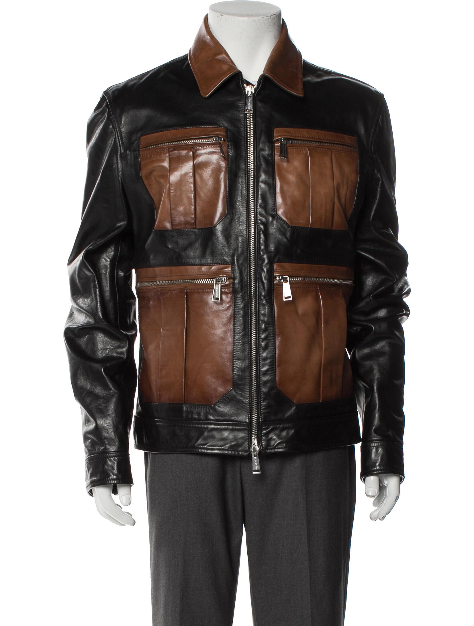 Dsquared² Leather Colorblock Pattern Moto Jacket - Black Outerwear ...