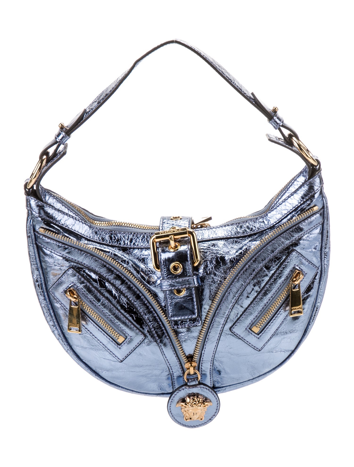 Versace x Dua Lipa Solid Leather Metallic - Blue Shoulder Bags ...