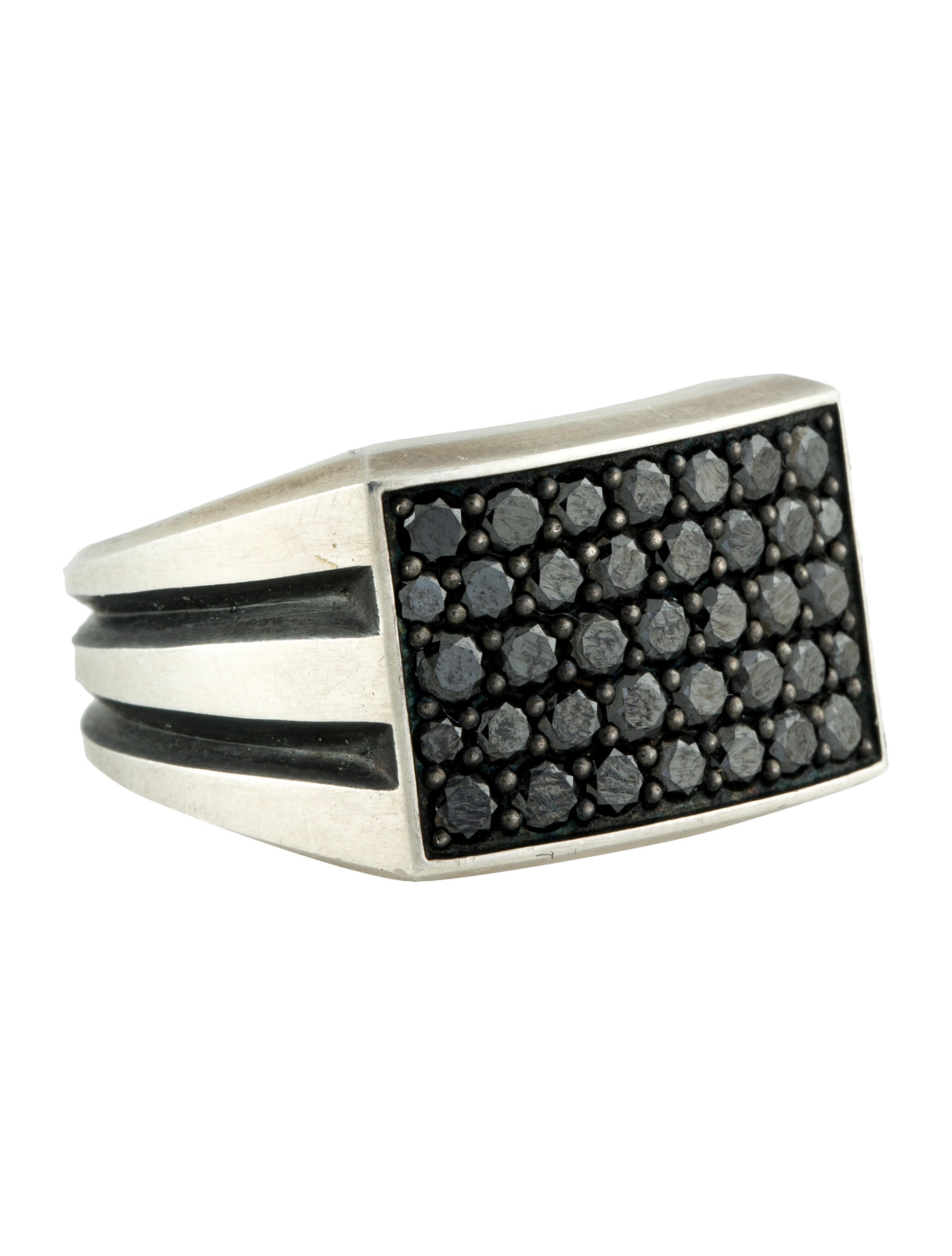 David Yurman Pave Diamond Beveled Signet Ring - Sterling Silver Band ...