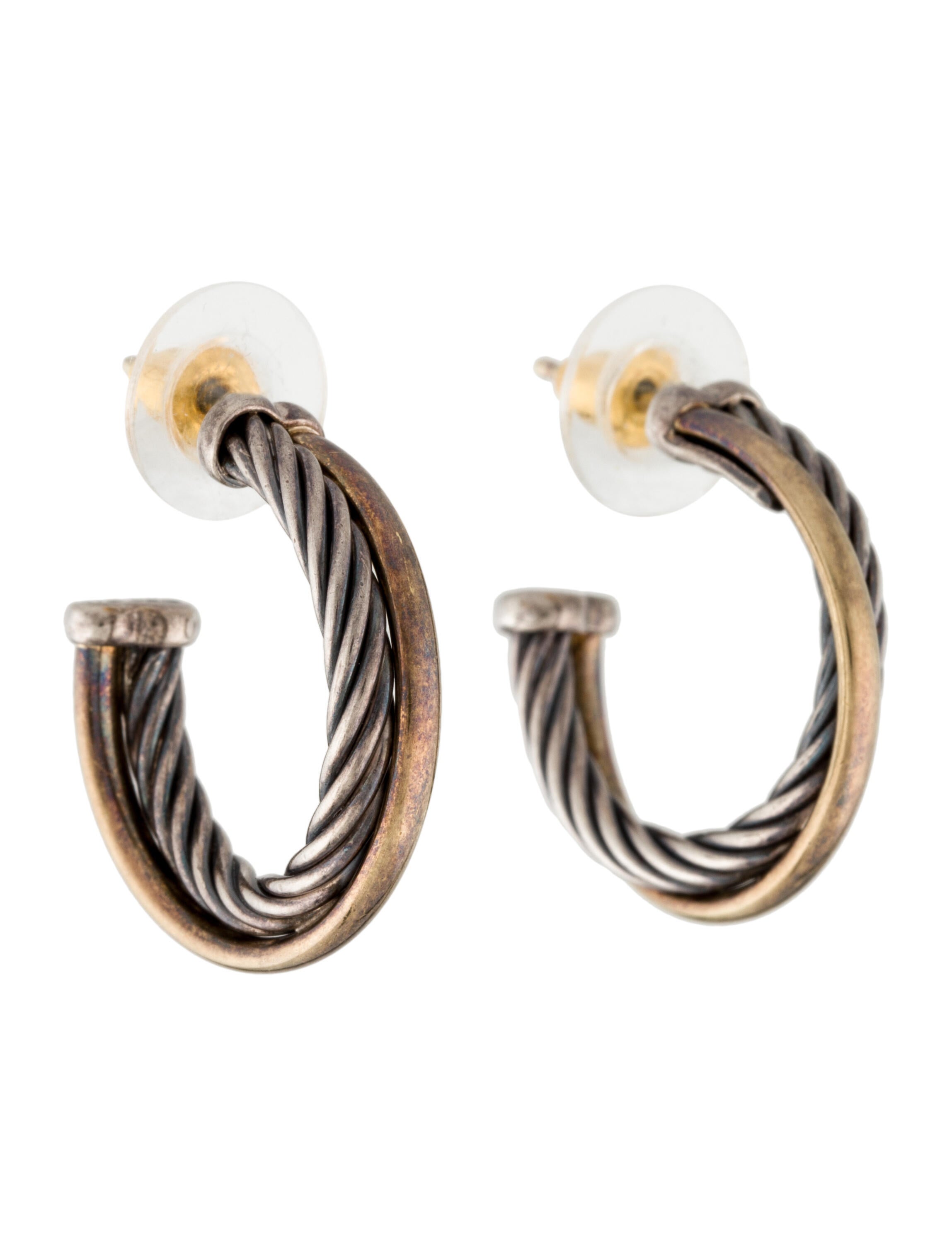 David Yurman Two-Tone Cable Hoop Earrings - 14K Yellow Gold Hoop ...