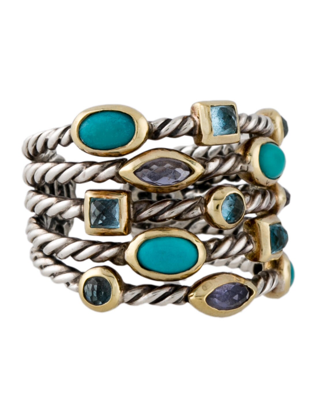 David Yurman Confetti Turquoise, Iolite & Topaz Band Ring - 18K Yellow ...