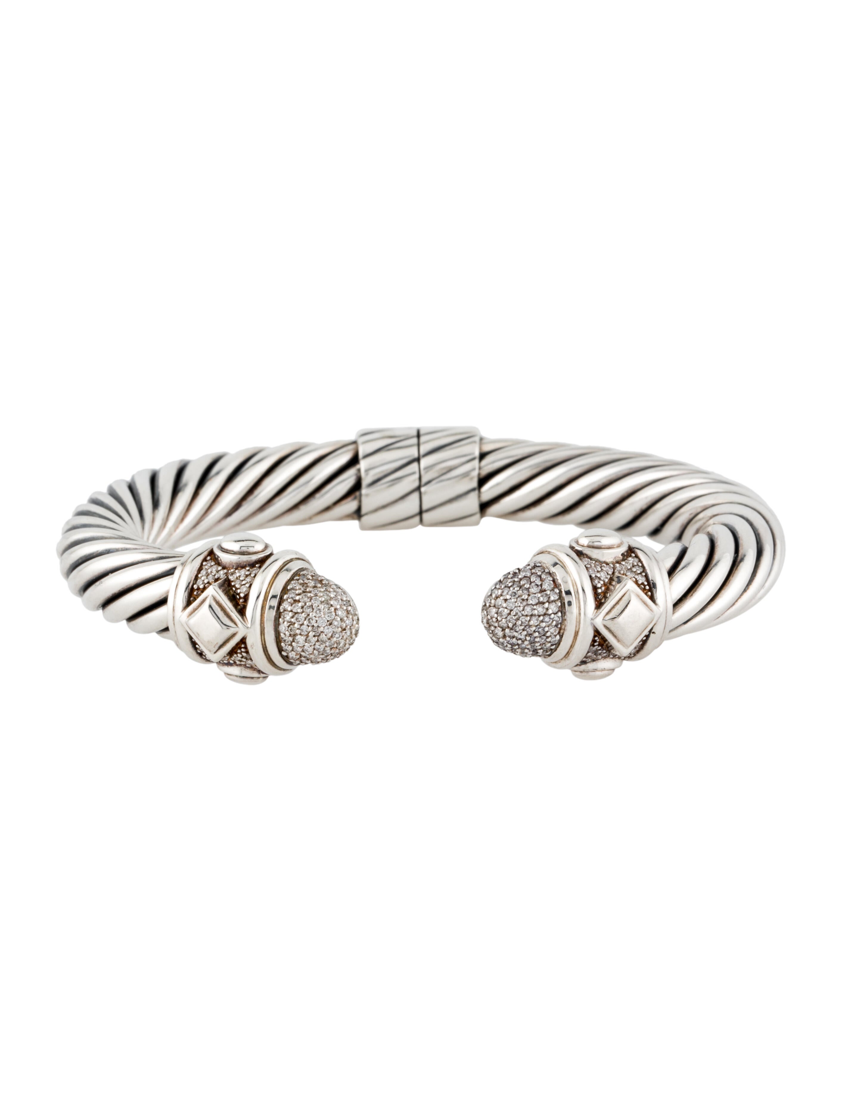 David Yurman Diamond Cable Cuff Bracelet - Sterling Silver Cuff ...