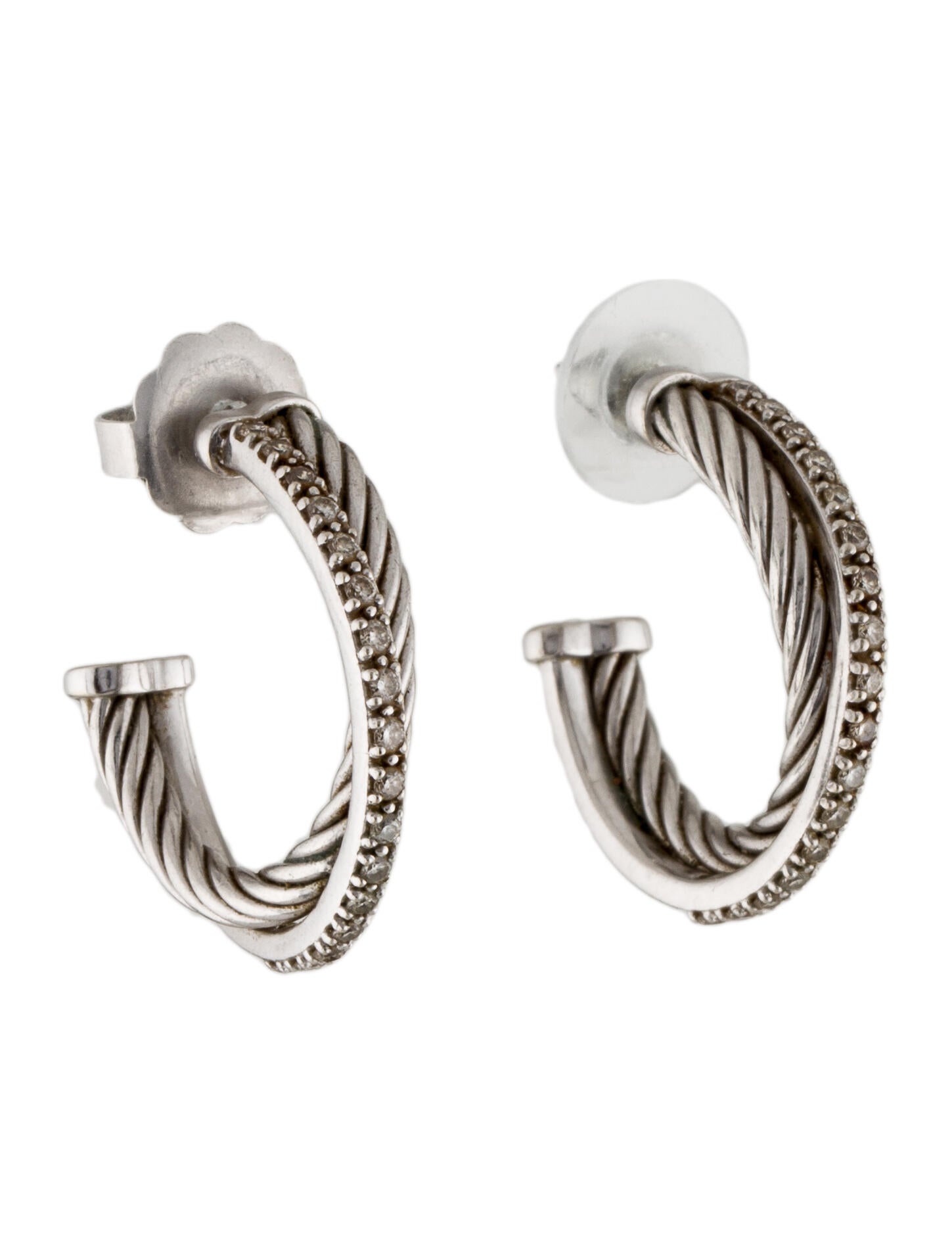 David Yurman Diamond Cable Crossover Hoop Earrings - 14K White Gold ...