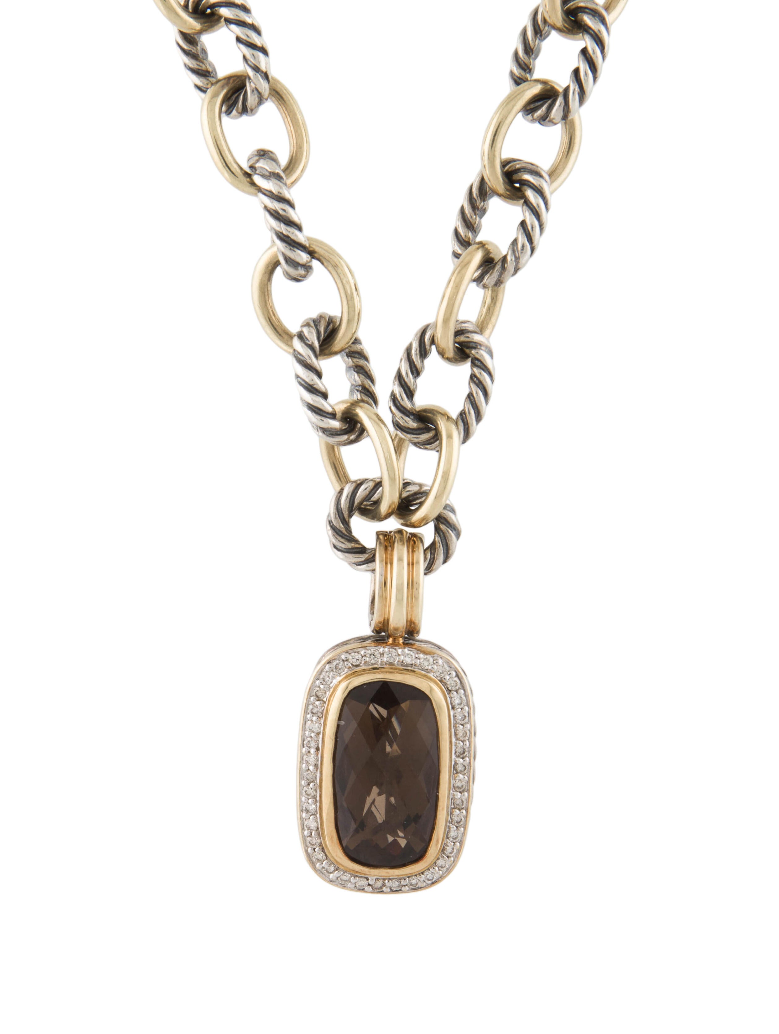 David Yurman Smoky Quartz & Diamond Pendant Necklace - 18K Yellow Gold ...