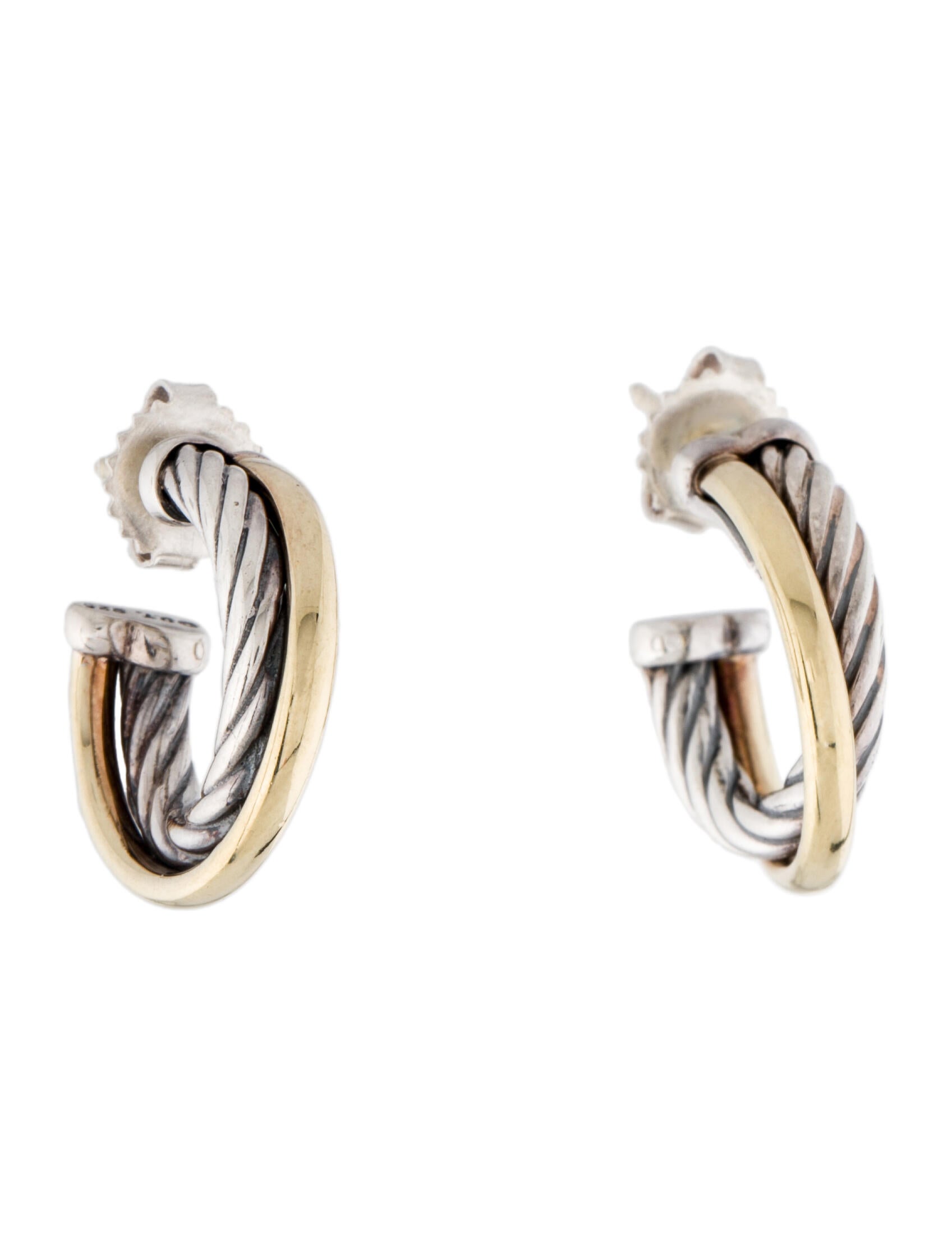 David Yurman Two-Tone Cable Crossover Hoop Earrings - 18K Yellow Gold ...
