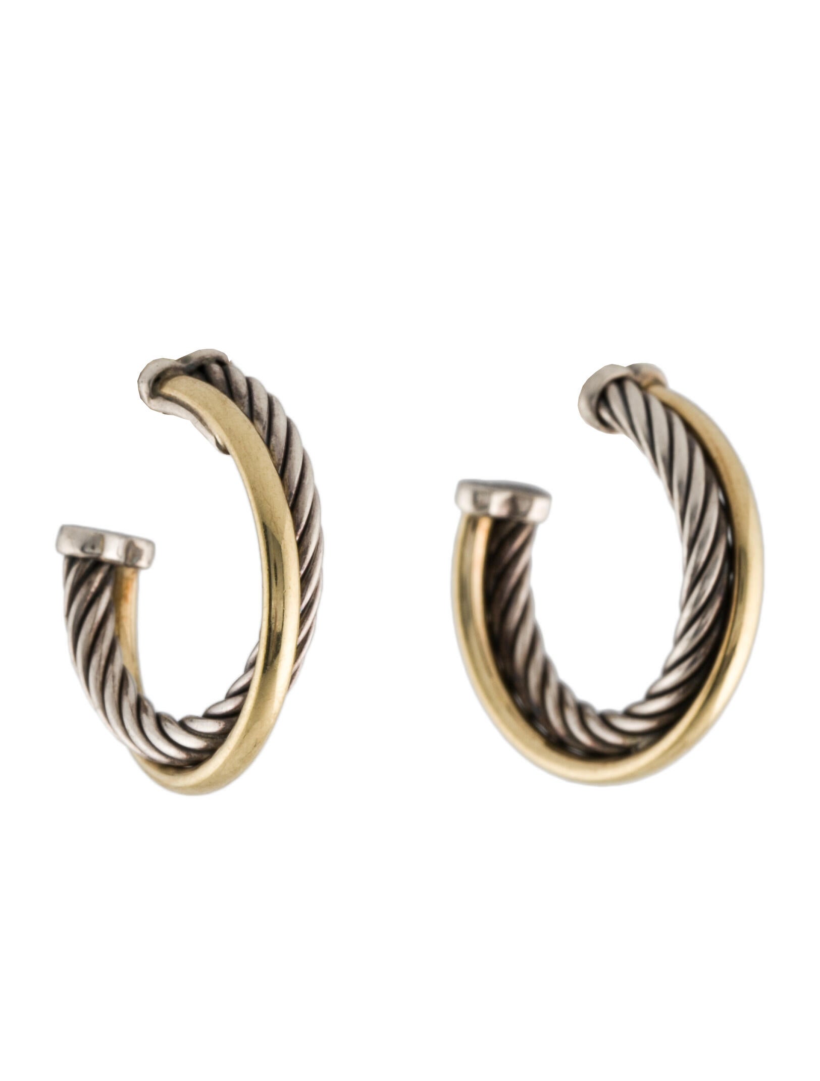 David Yurman Two-Tone Cable Hoop Earrings - 14K Yellow Gold Hoop ...