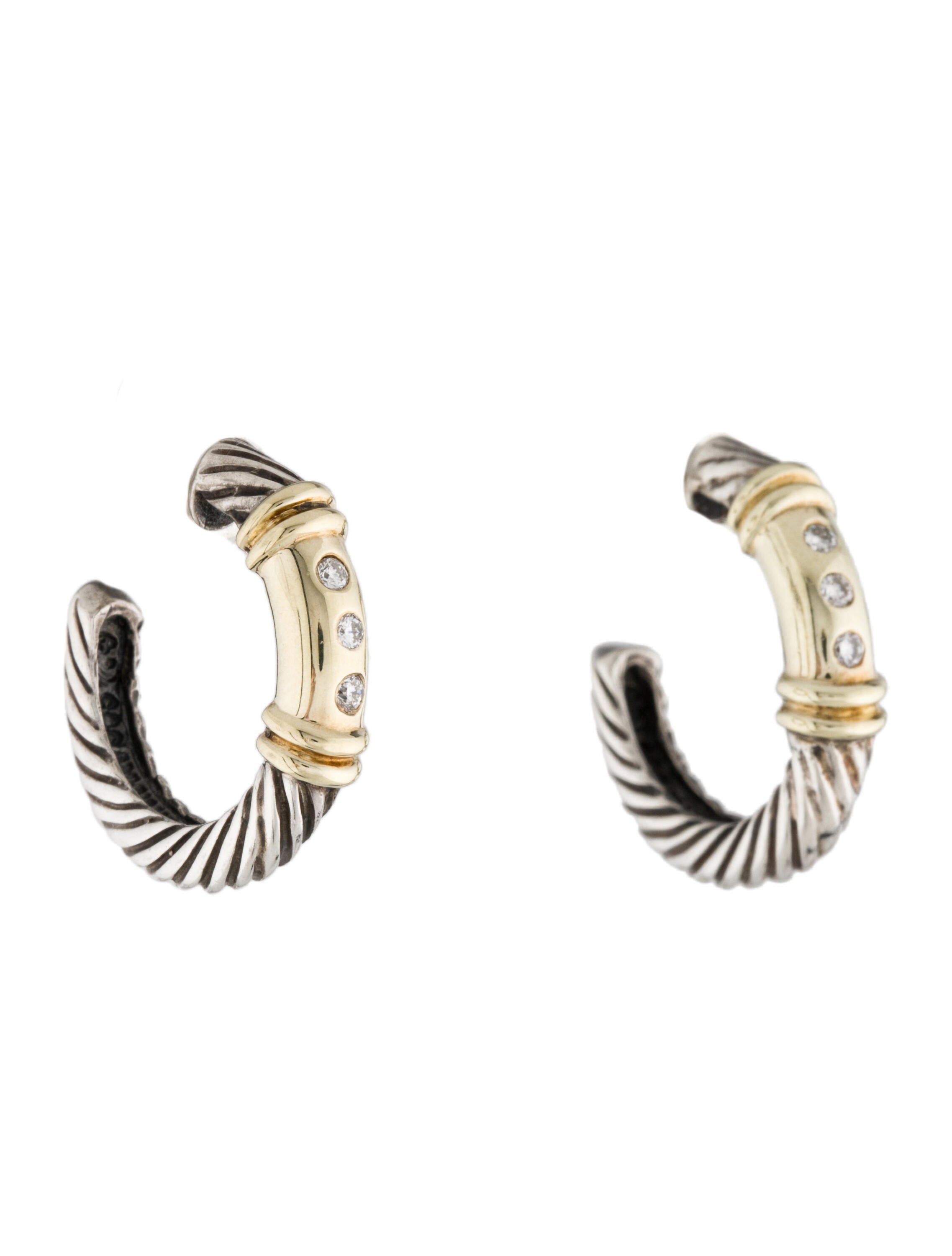David Yurman Two-Tone Cable Huggie Hoop Earrings - 14K Yellow Gold Hoop ...