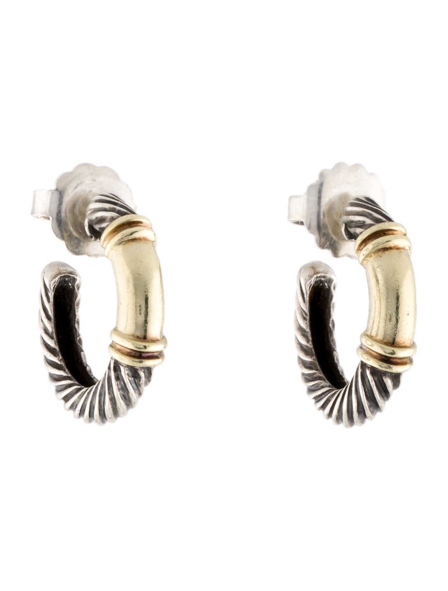 David Yurman Two Tone Cable Classic Hoop Earrings - 14K Yellow Gold Hoop, Earrings - DVY123929 ...