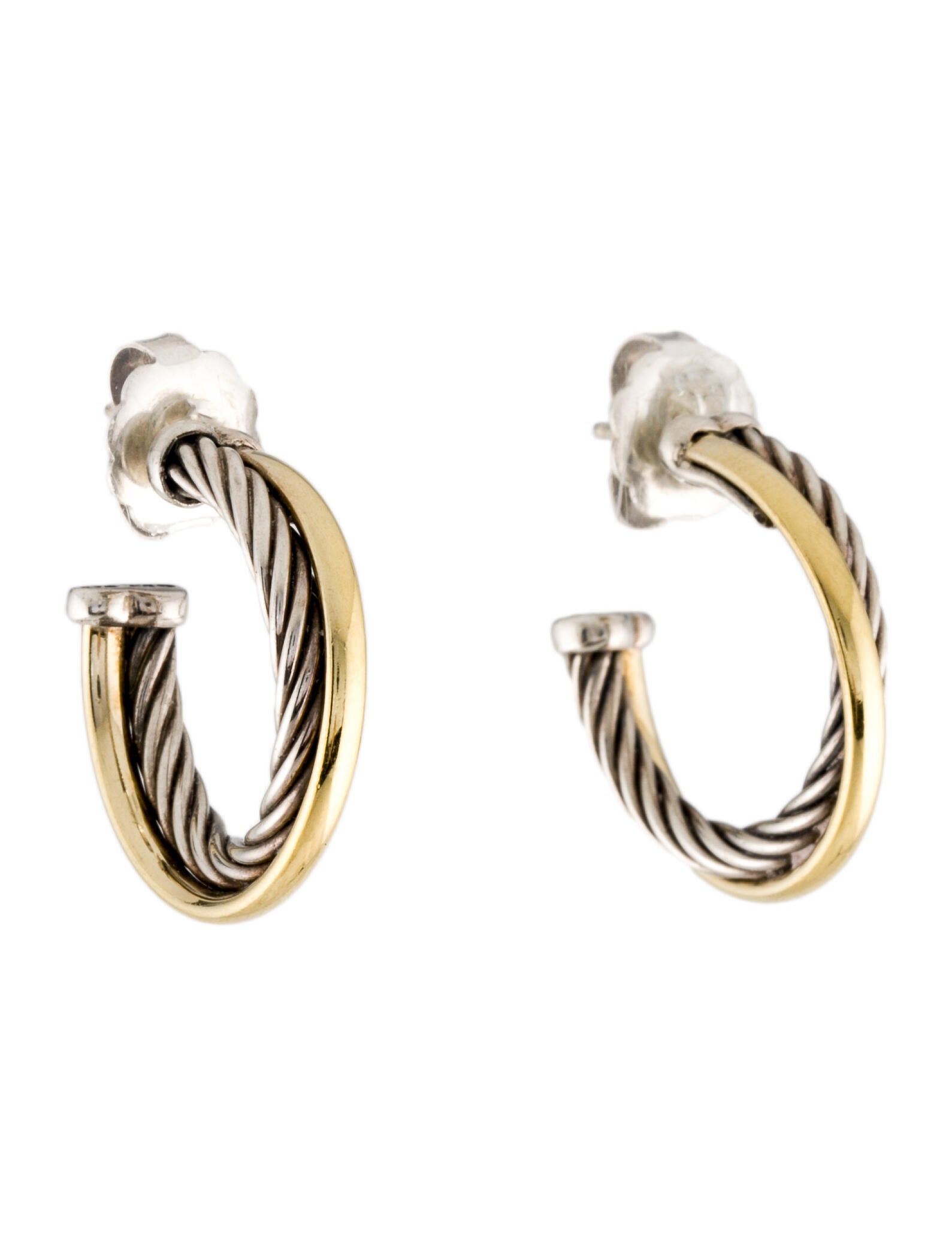 David Yurman Two Tone Cable Classic Hoop Earrings - 14K Yellow Gold ...