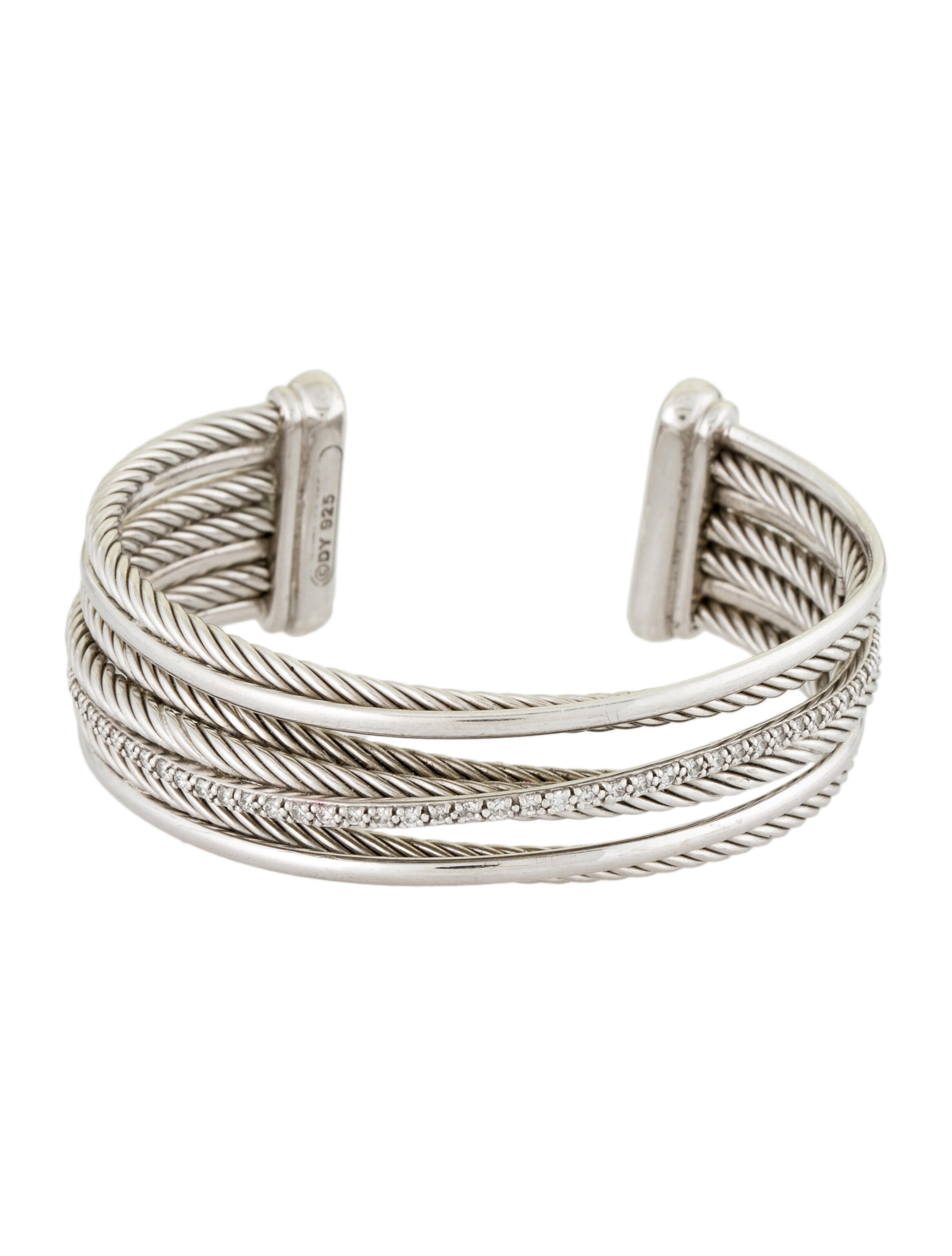 David Yurman Diamond Quatrefoil Narrow Cuff Bracelet - Sterling Silver ...