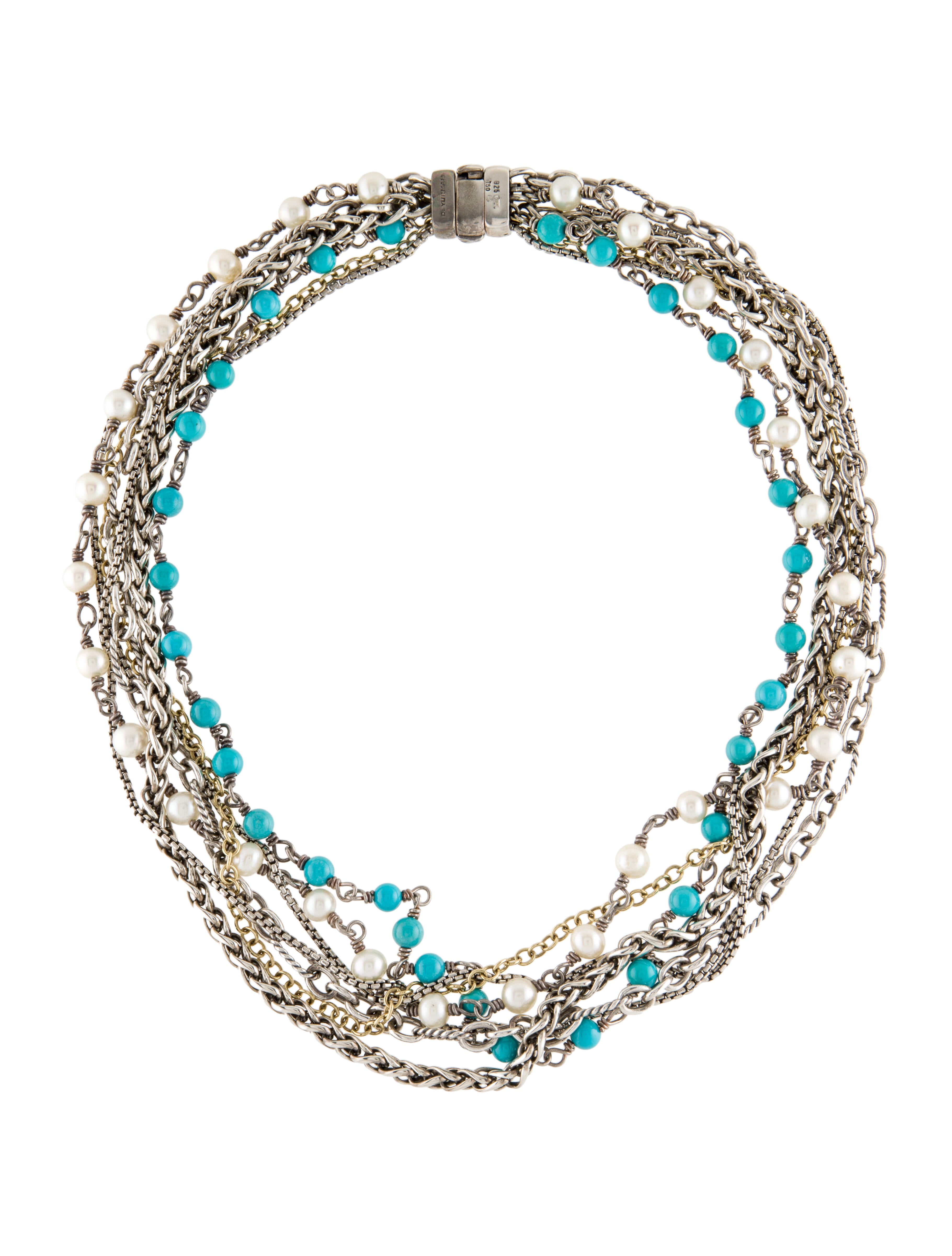 David Yurman Two-Tone Pearl & Turquoise Multistrand Necklace - 18K ...