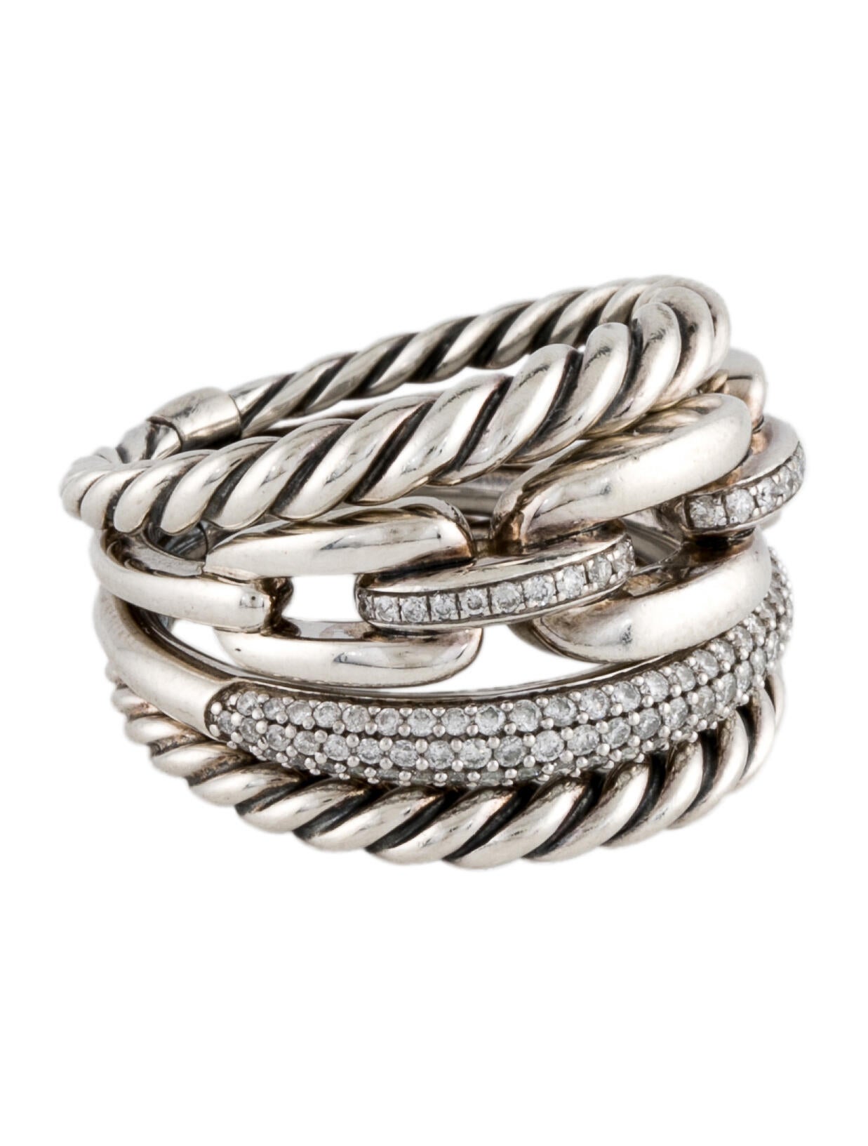 David Yurman Diamond Four Row Stax Ring - Sterling Silver Band, Rings ...