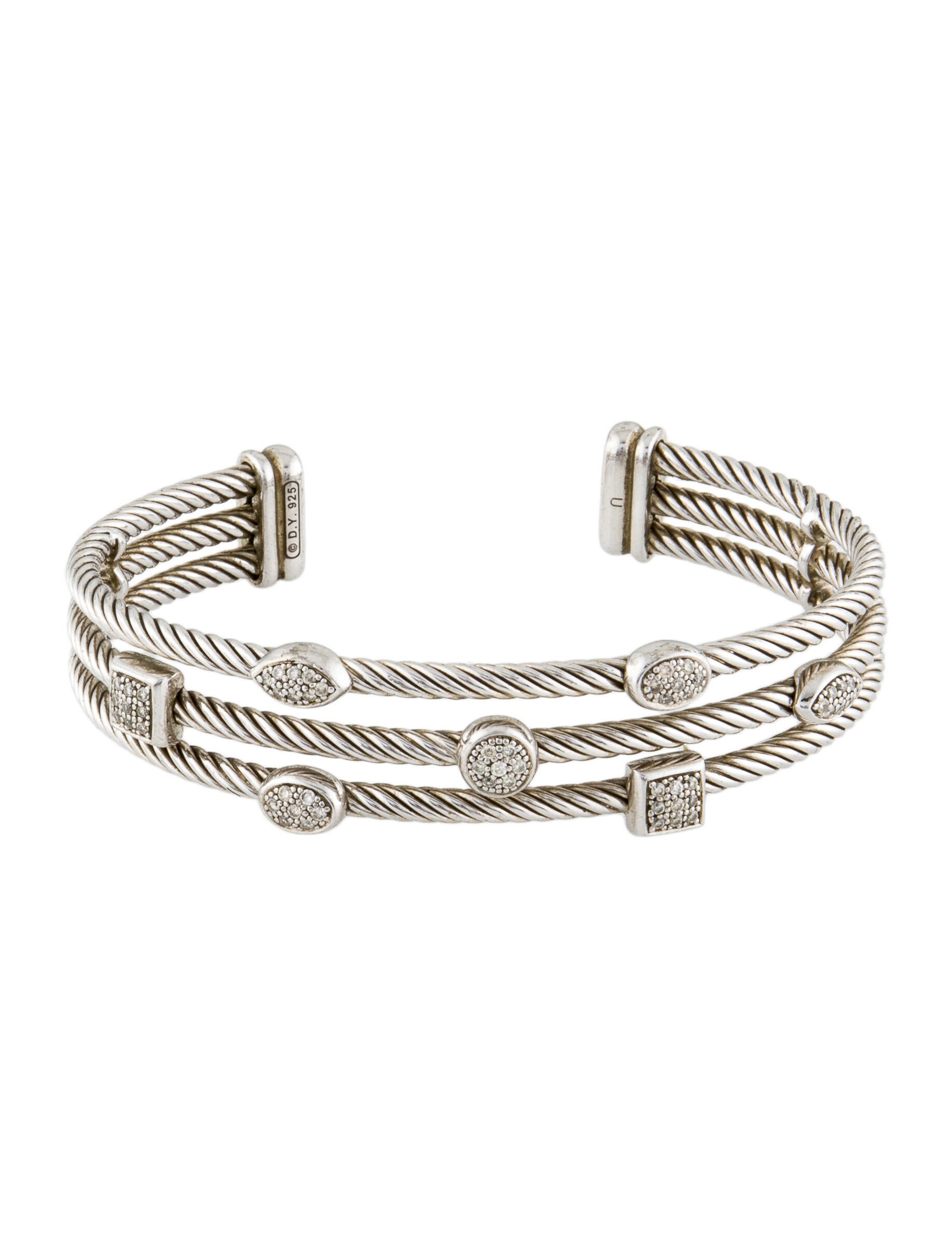 David Yurman Diamond Confetti Three Row Cable Cuff Bracelet - Sterling ...