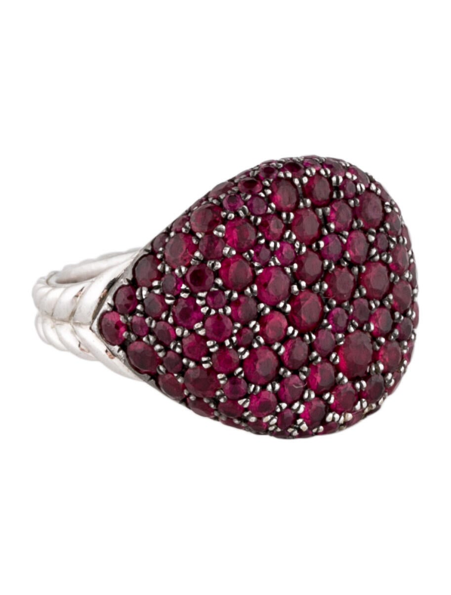 David Yurman 18K Ruby Chevron Pave Pinky - Rhodium-Plated 18K White ...