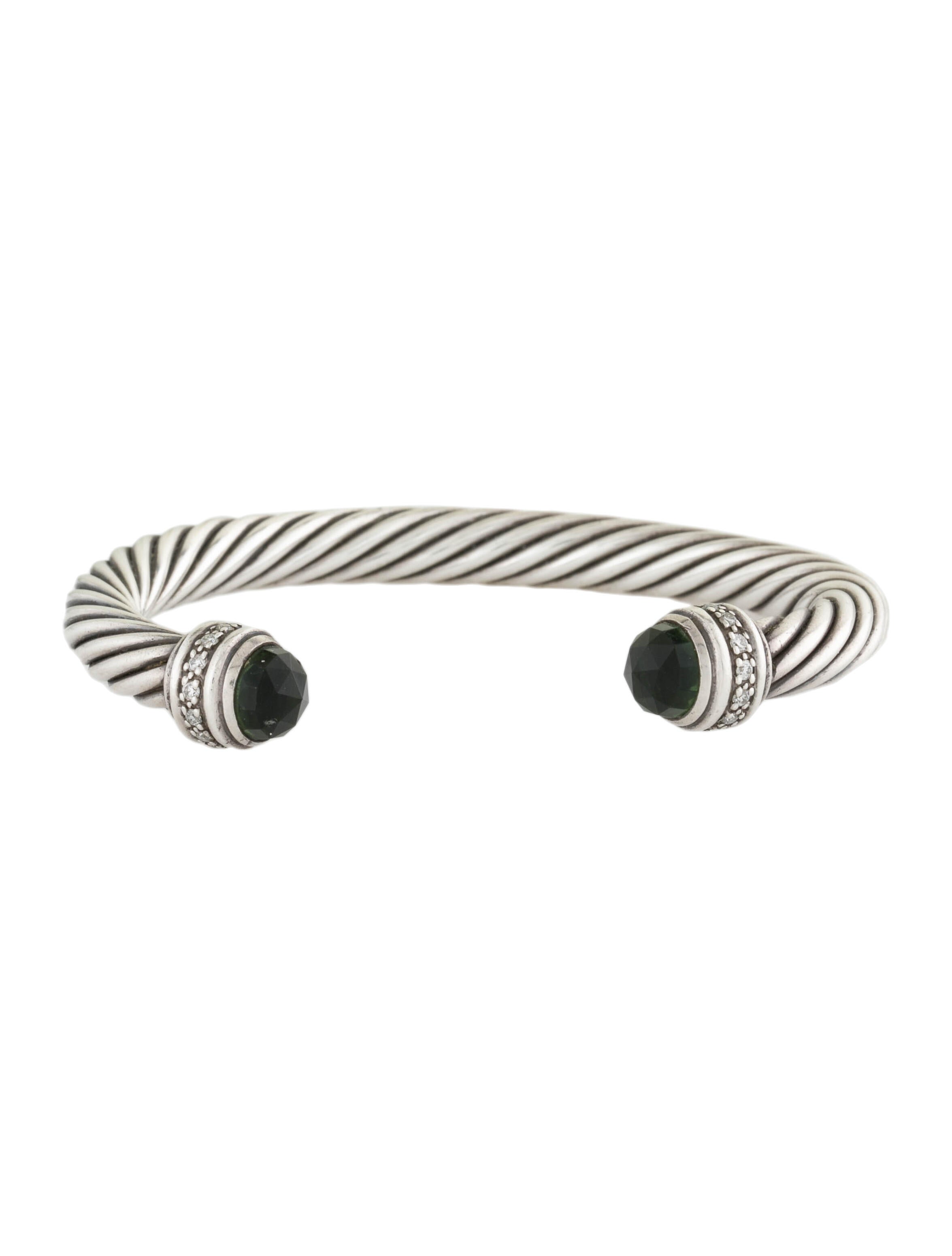 David Yurman Tourmaline & Diamond Cable Cuff Bracelet - Sterling Silver ...