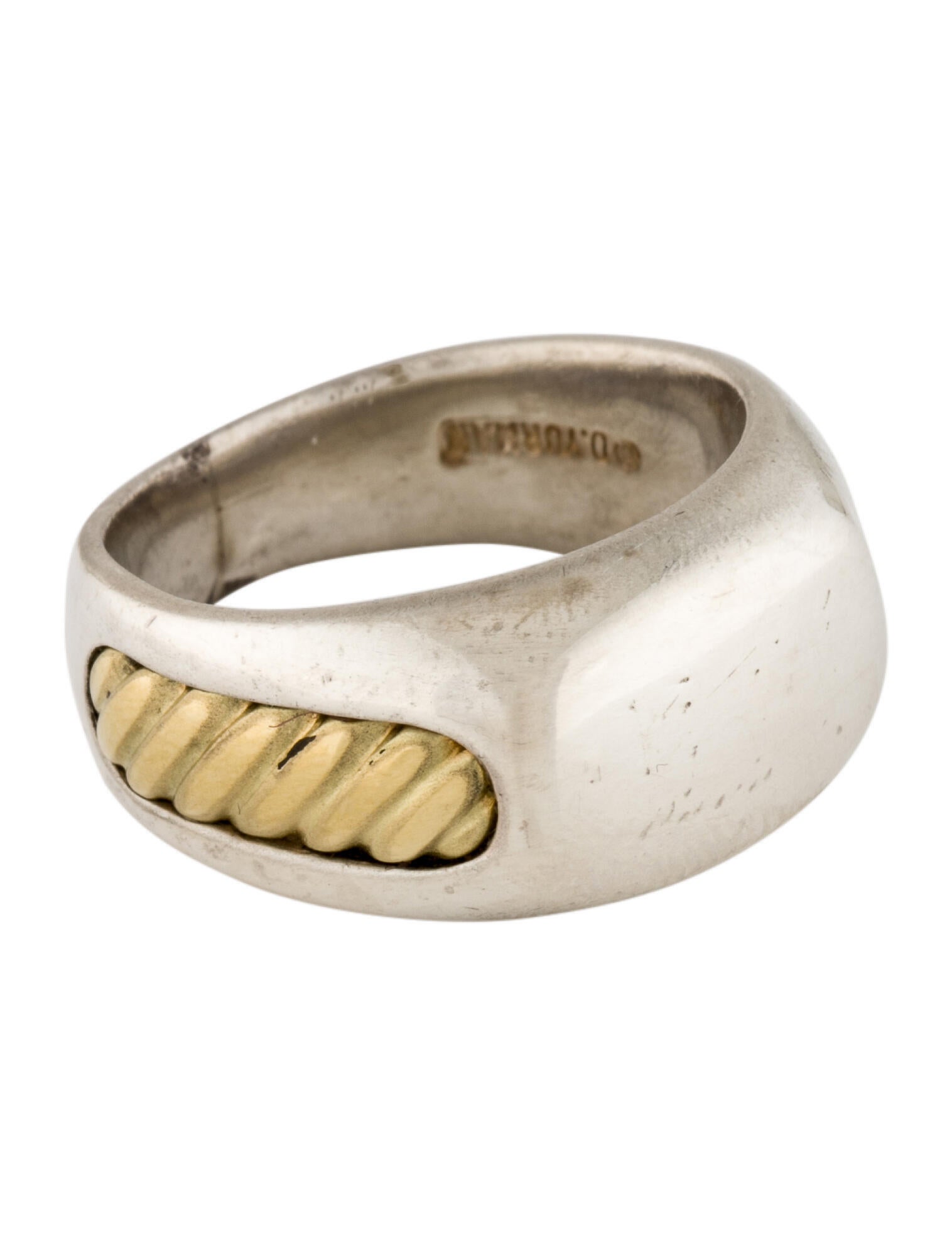 David Yurman Vintage Two-Tone Signet Ring - 18K Yellow Gold Signet Ring ...