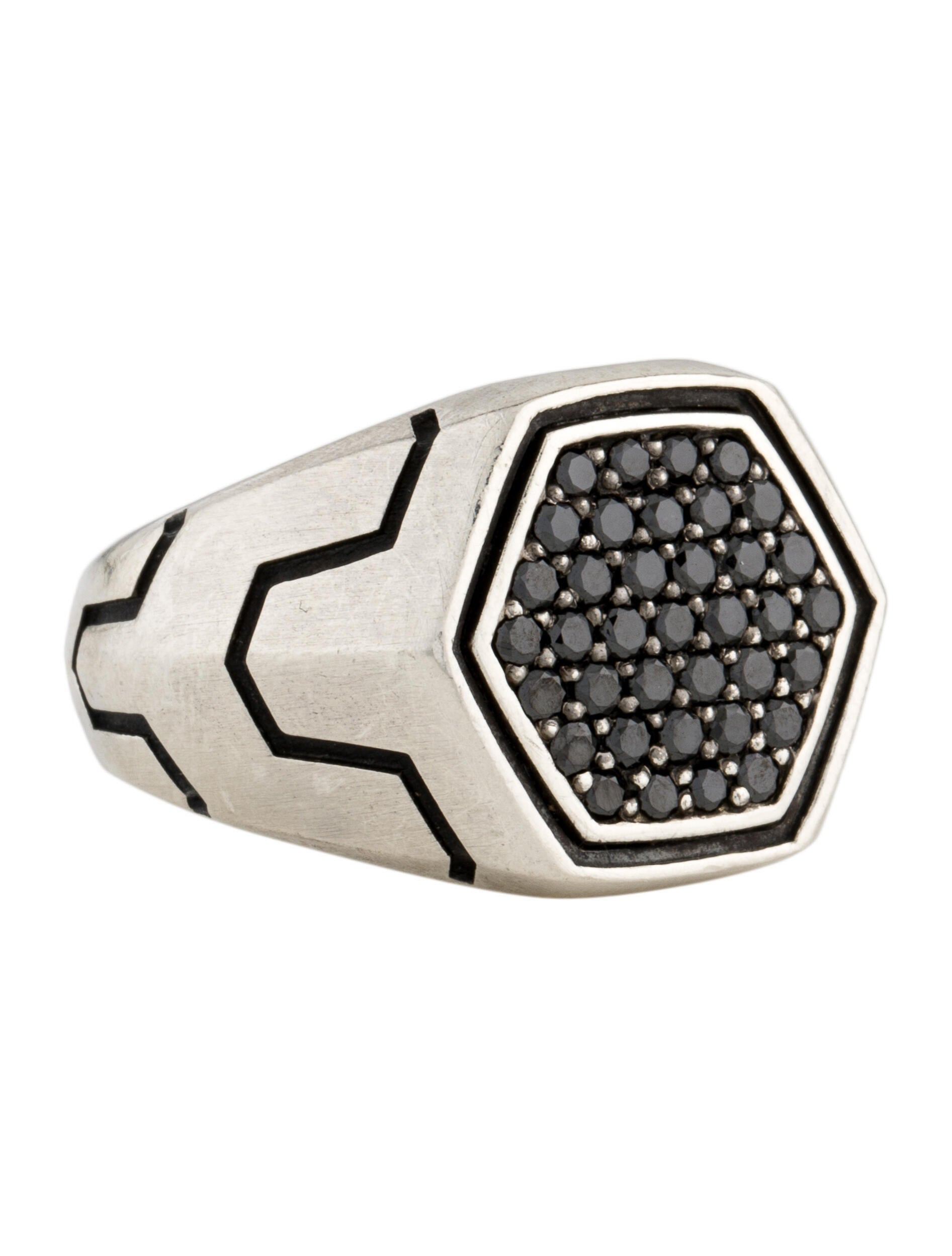 David Yurman Diamond Forged Carbon Hexagon Signet Ring - Sterling ...