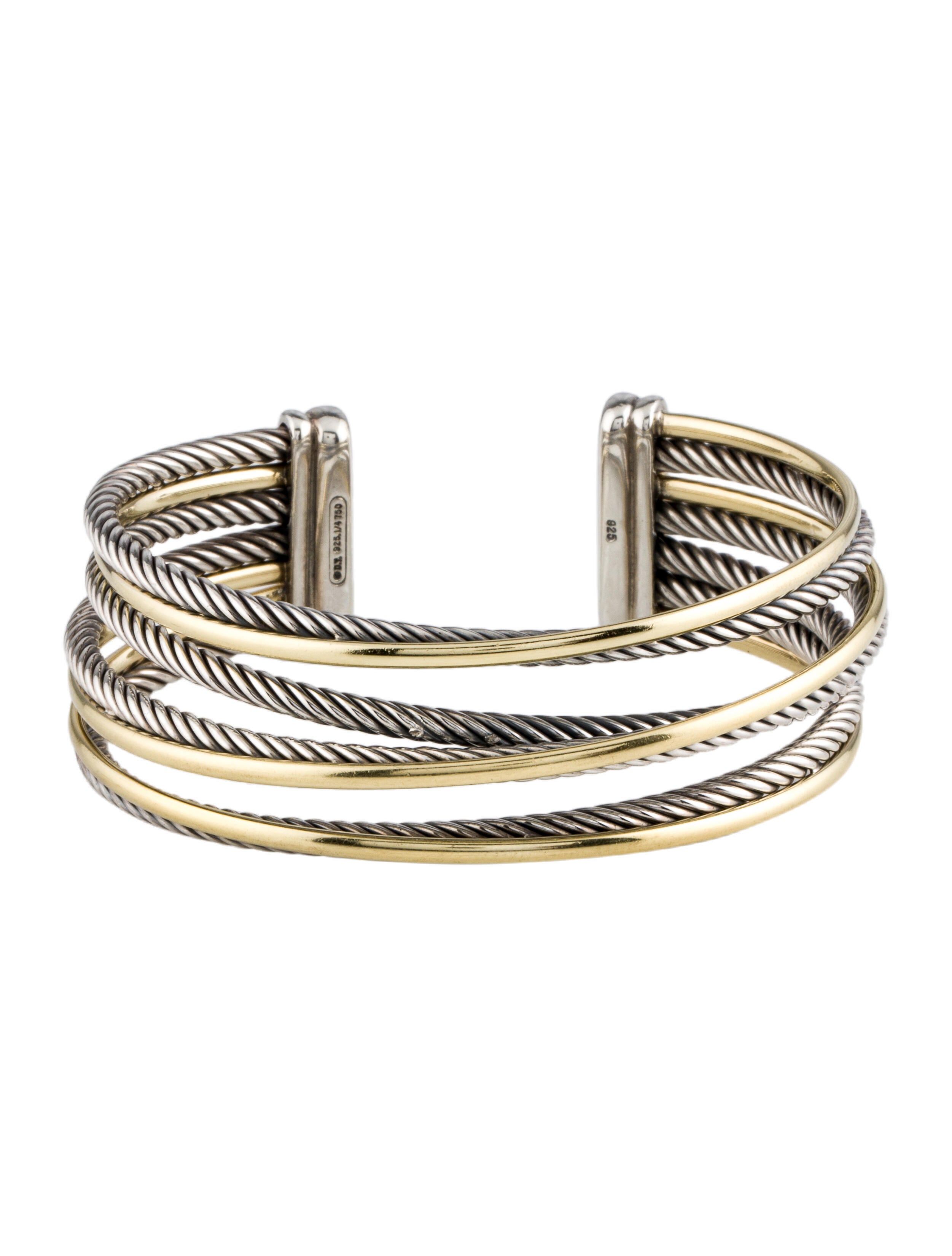 David Yurman Two-Tone Cable Classics One Station Cable Cuff - 14K Yellow Gold Cuff, Bracelets ...