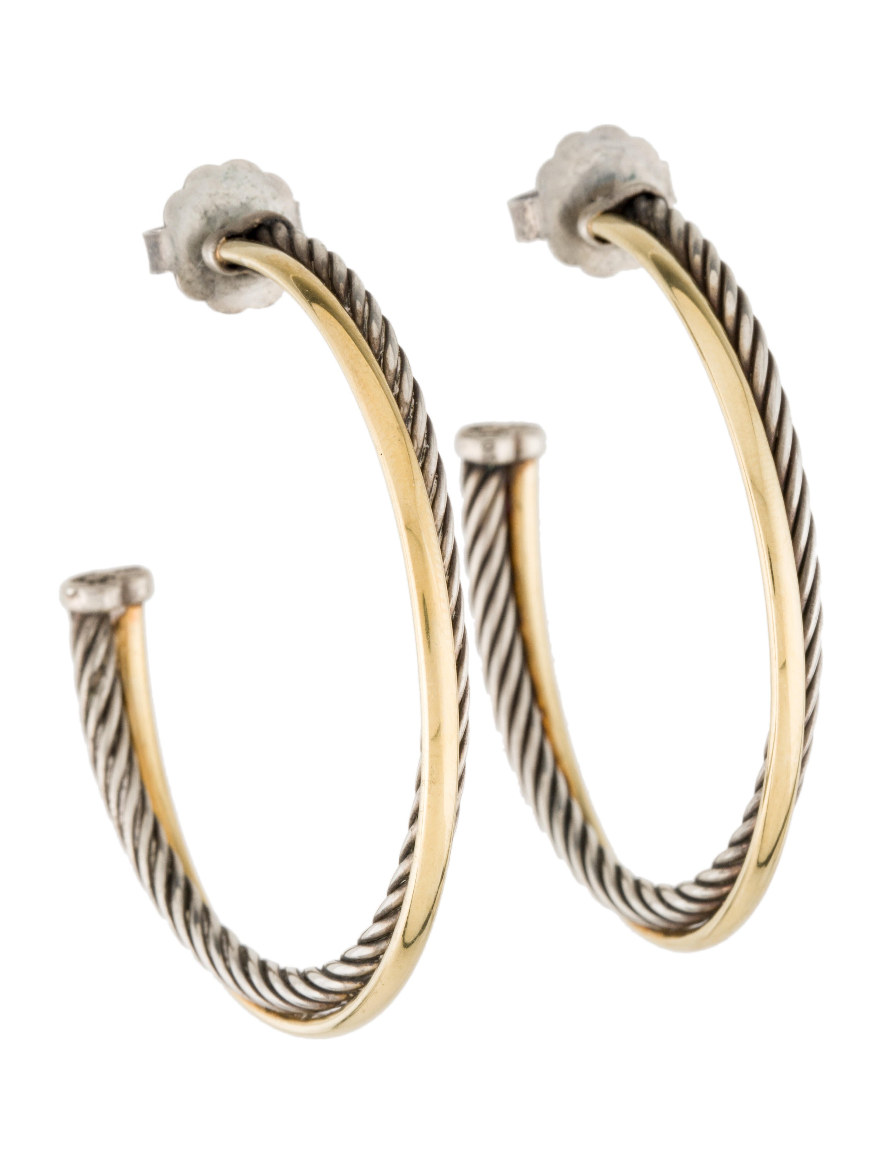 David Yurman Two-Tone Crossover Hoop Earrings - 18K Yellow Gold Hoop ...
