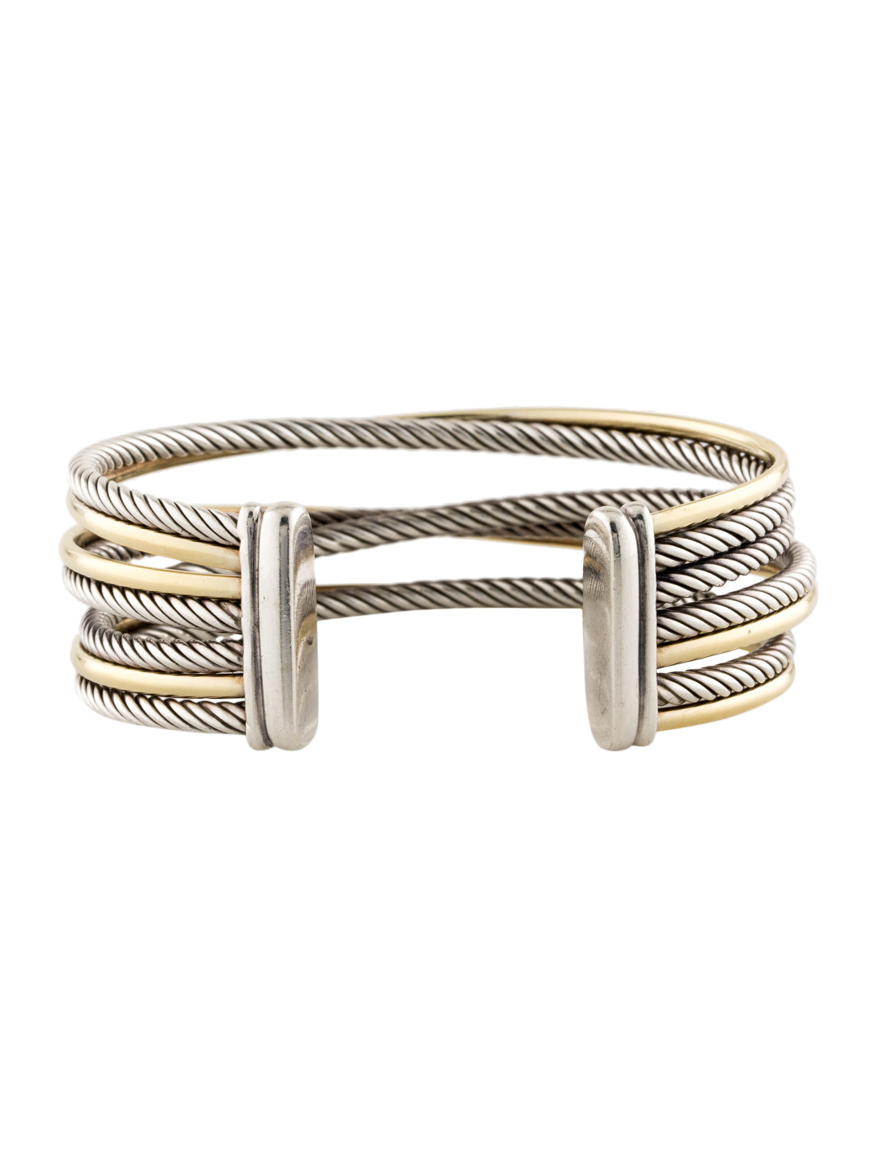 David Yurman Two-Tone Crossover Cuff - Sterling Silver Cuff, Bracelets - DVY146990 | The RealReal