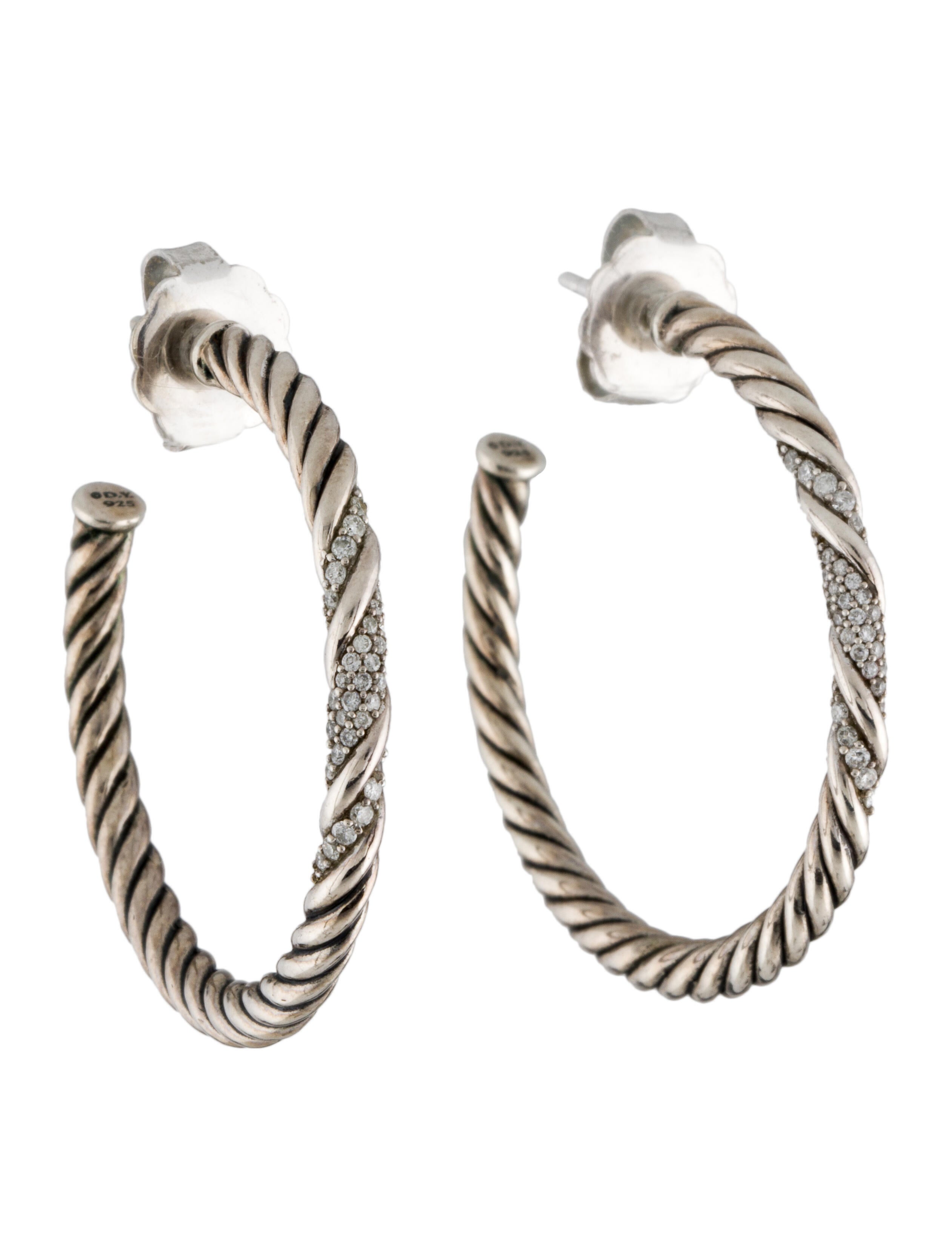 David Yurman Two-Tone Cable Station Hoop Earrings - 14K Yellow Gold ...