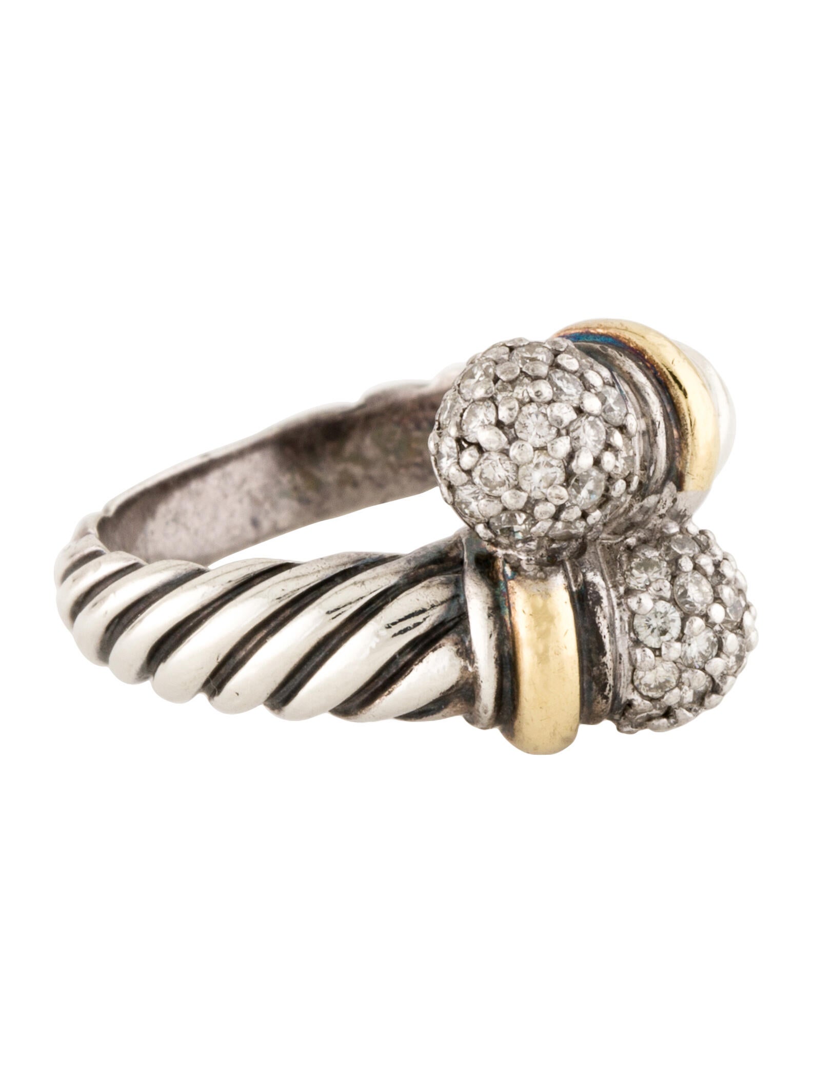 David Yurman Diamond Cable Bypass Ring - 18K Yellow Gold Cocktail Ring ...