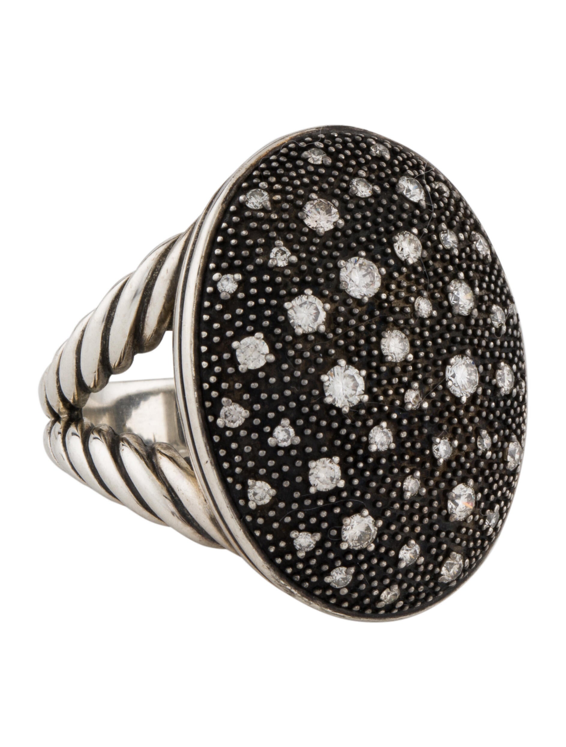 David Yurman Diamond Midnight Melange Oval Ring Sterling Silver Cocktail Ring Rings DVY149033 The RealReal