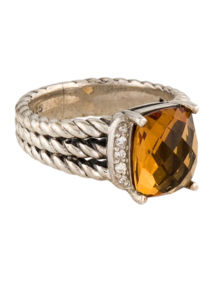 David Yurman Citrine & Diamond Wheaton Ring - Sterling Silver Band ...