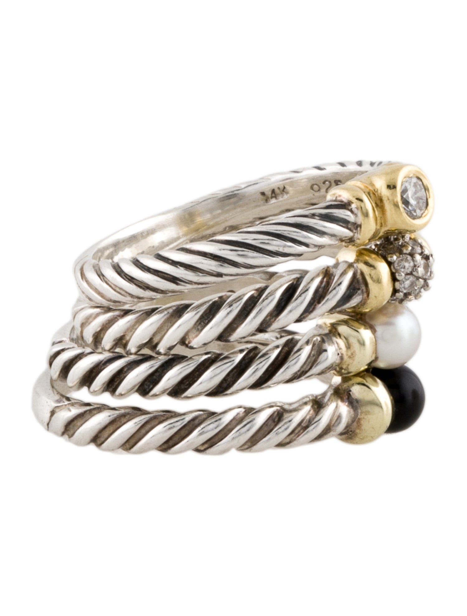 David Yurman Pearl, Onyx & Diamond Four-Band Metro Stacking Set - 18K ...