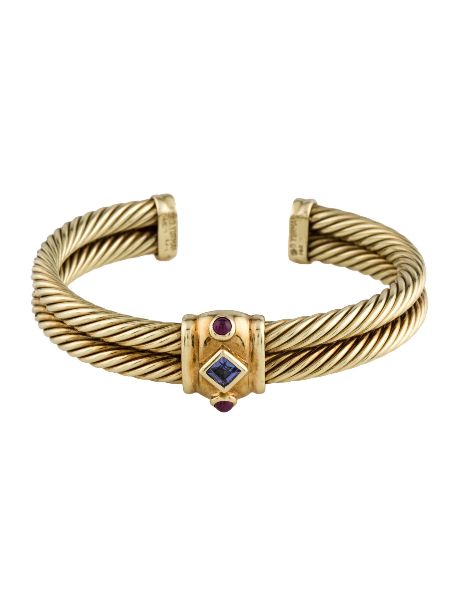 David Yurman 14K Ruby & Iolite Double Cable Cuff - 14K Yellow Gold Cuff ...