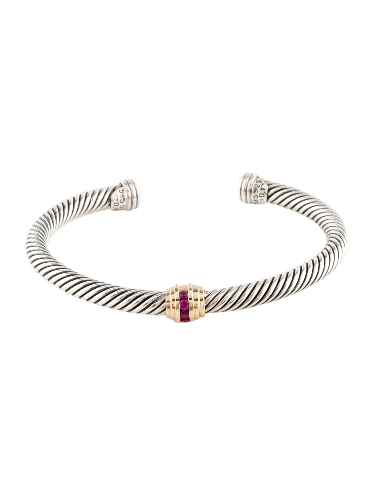 David Yurman Ruby Station Cable Cuff Bracelet - 14K Yellow Gold Cuff ...