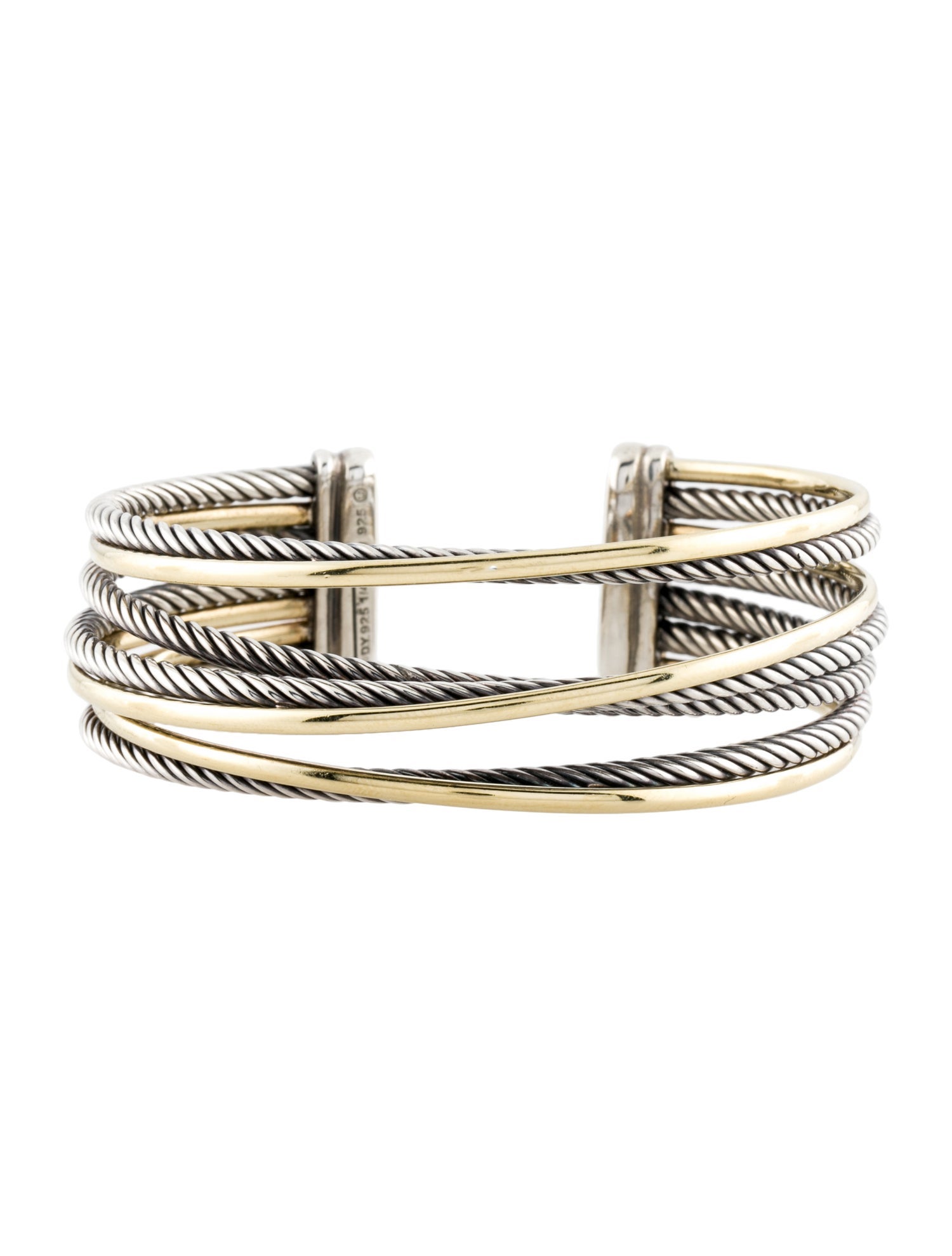 David Yurman Two-Tone Cable Crossover Cuff Bracelet - 18K Yellow Gold ...