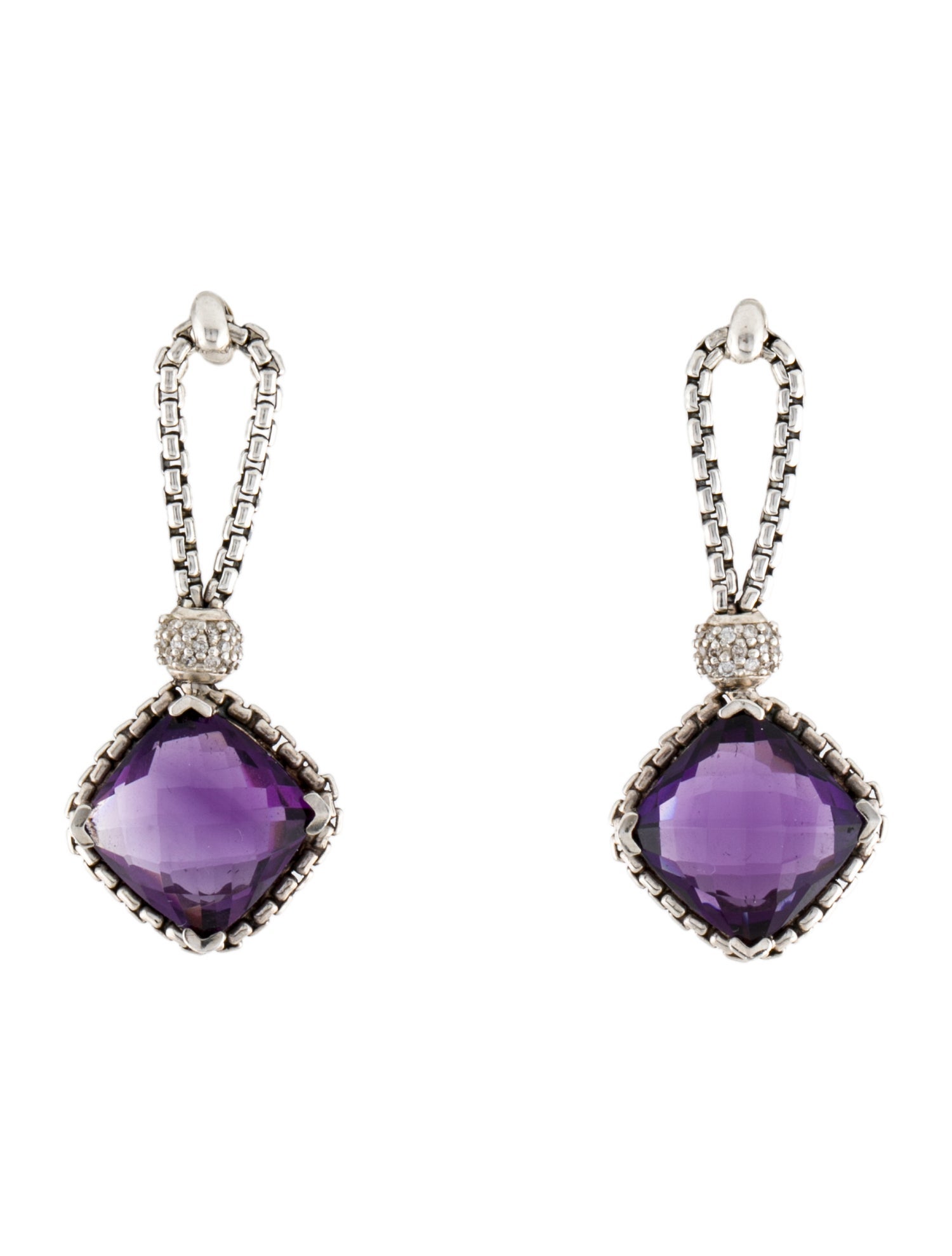 David Yurman Amethyst & Diamond Cushion on Point Earrings - 14K Yellow ...
