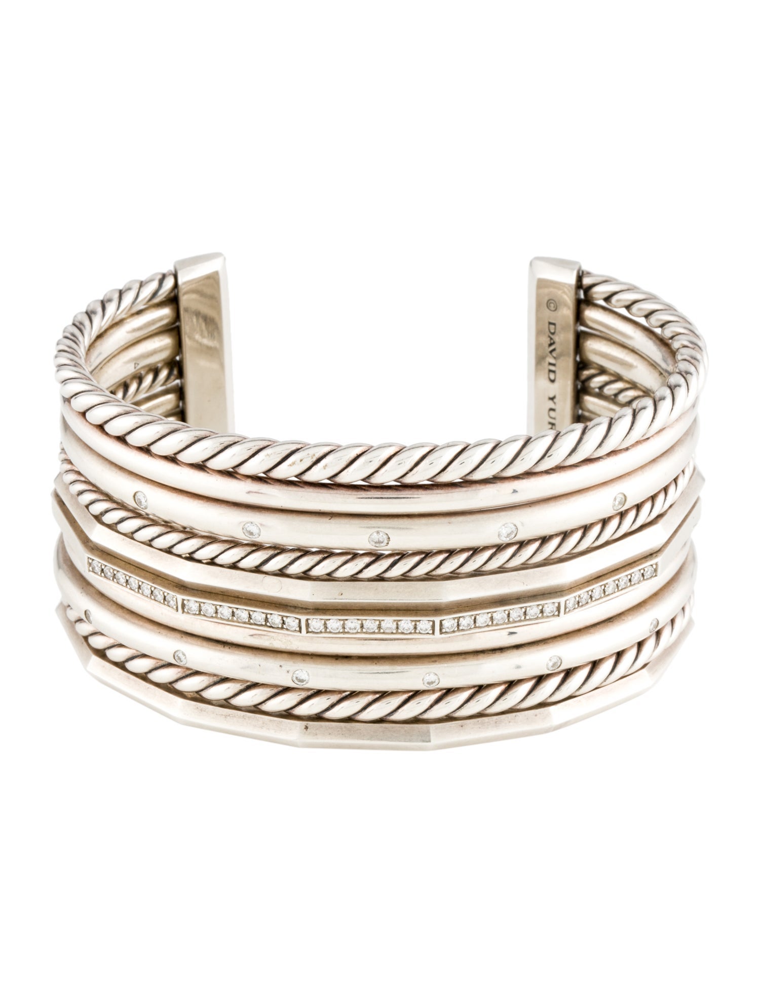 David Yurman Diamond Stax Wide Cuff Bracelet - Sterling Silver Cuff ...