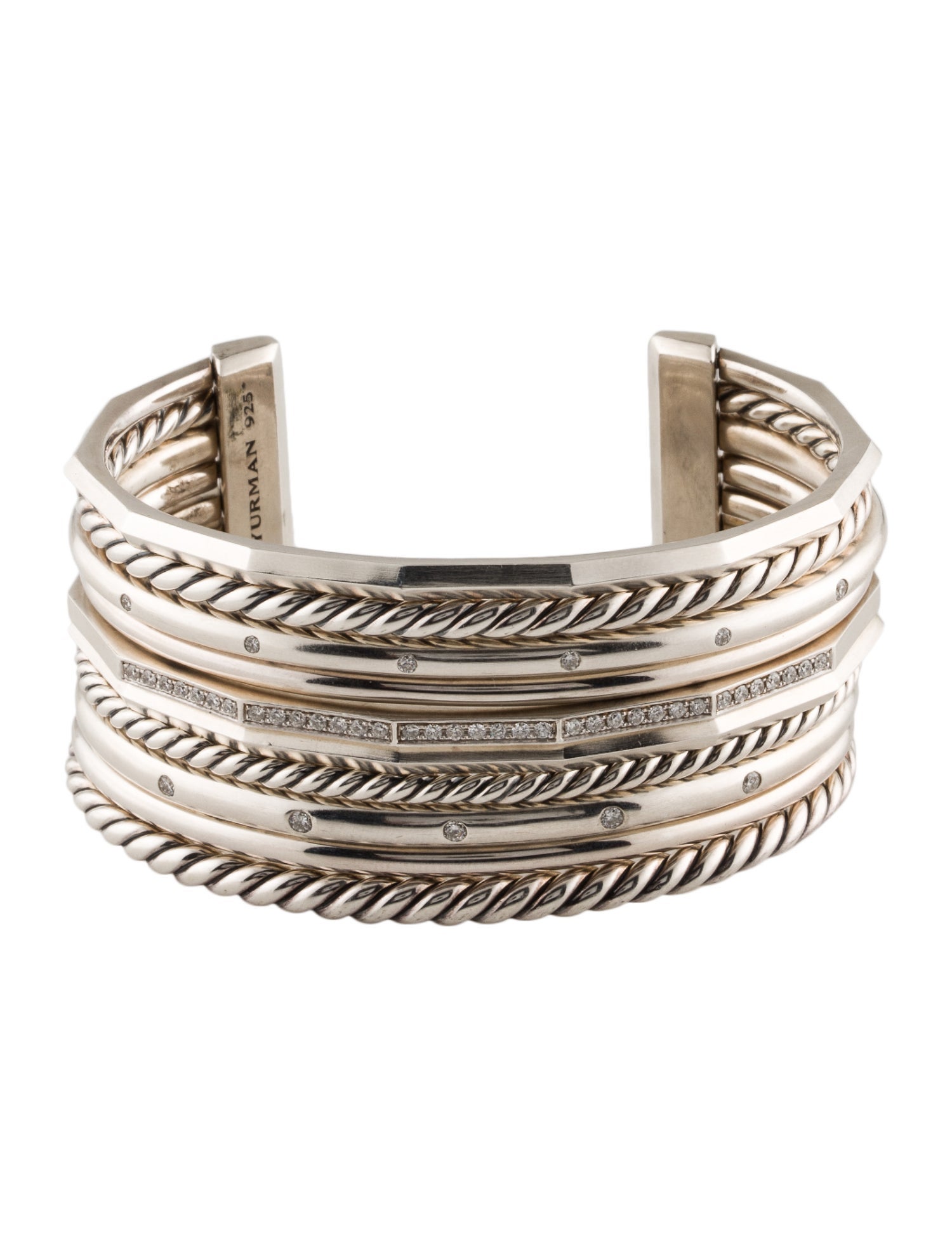 David Yurman Diamond Stax Wide Cuff Bracelet - Sterling Silver Cuff ...