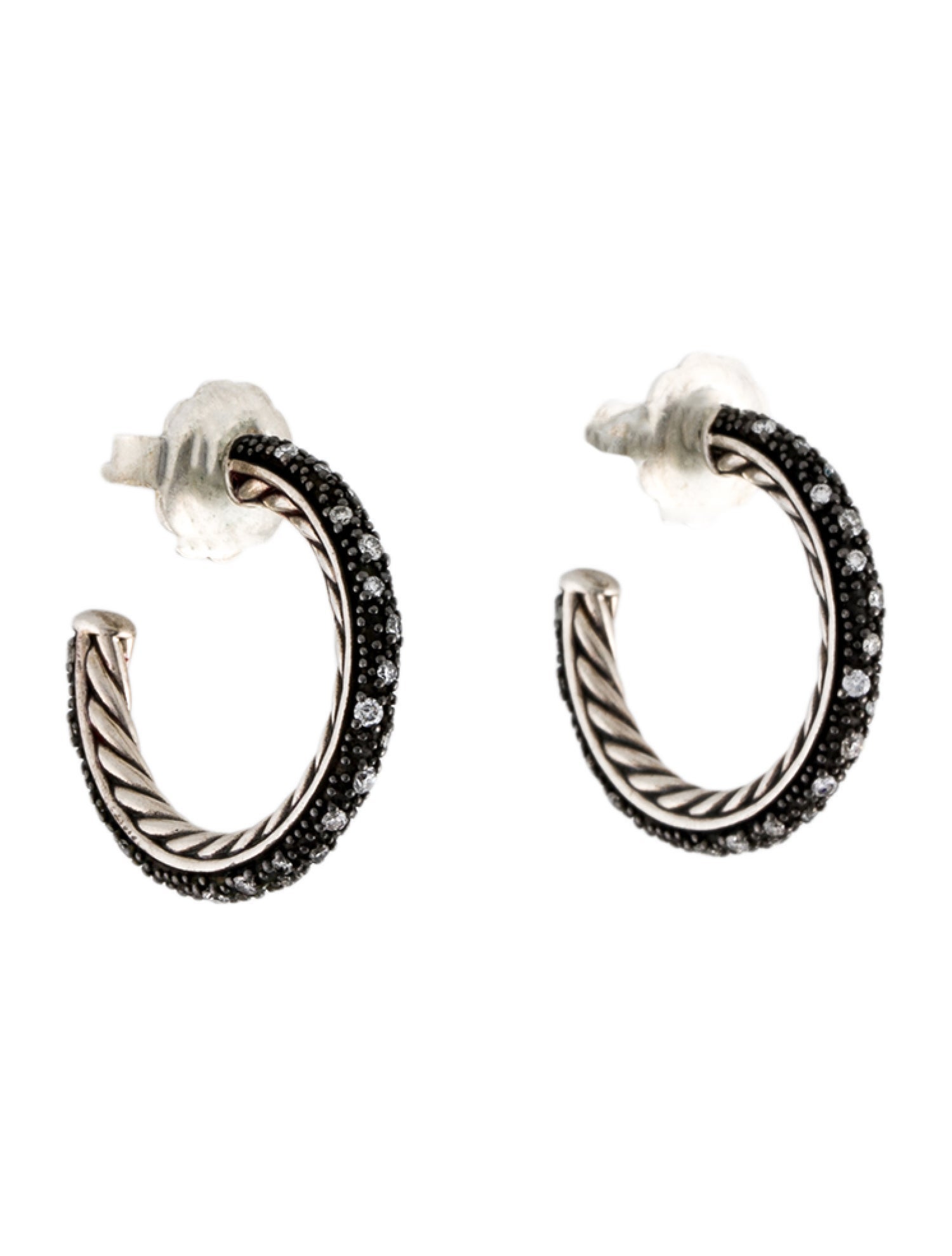 David Yurman Diamond Midnight Mélange Small Hoop Earrings - Sterling ...