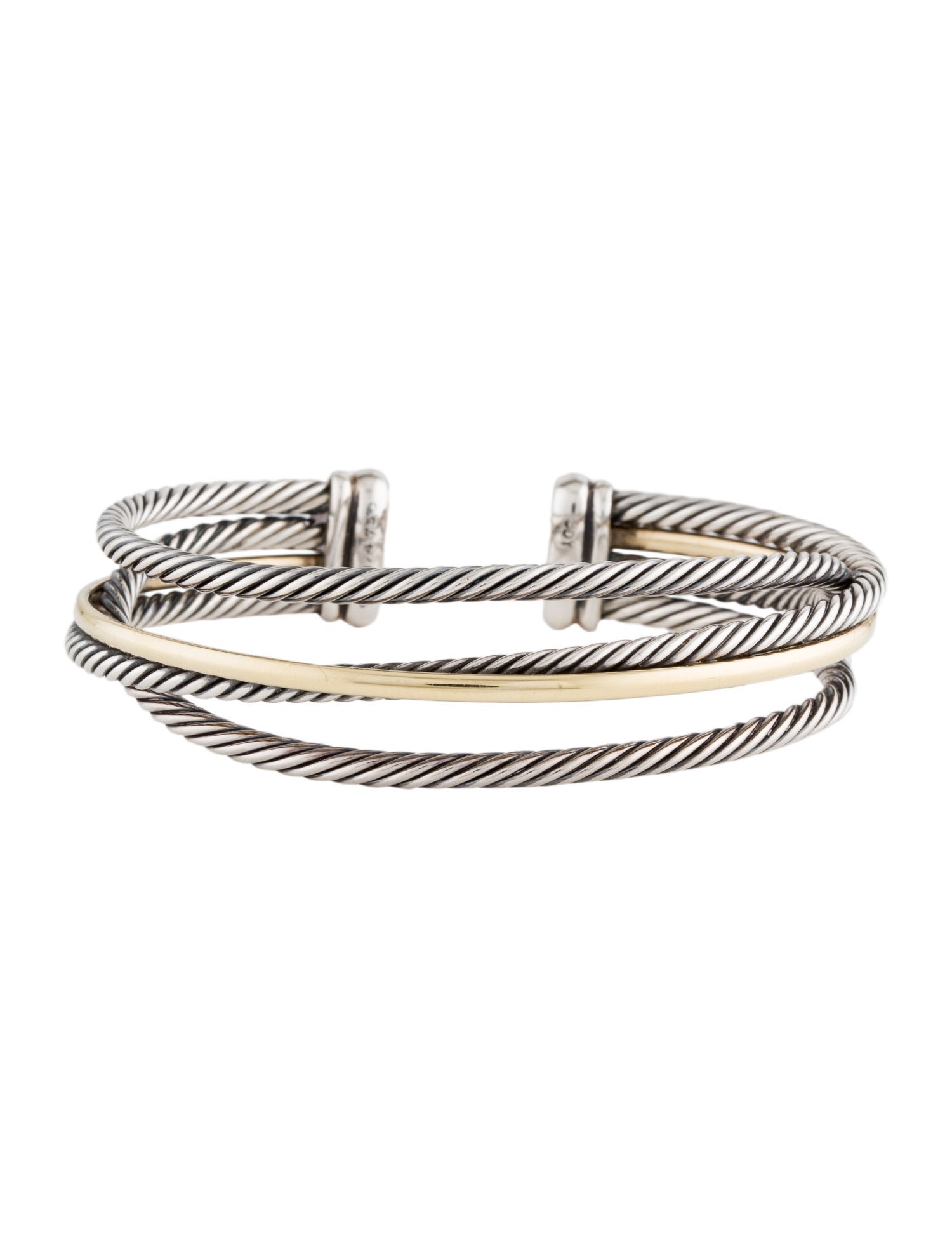 David Yurman Two-Tone Three-Row Cuff Bracelet - Sterling Silver Cuff ...
