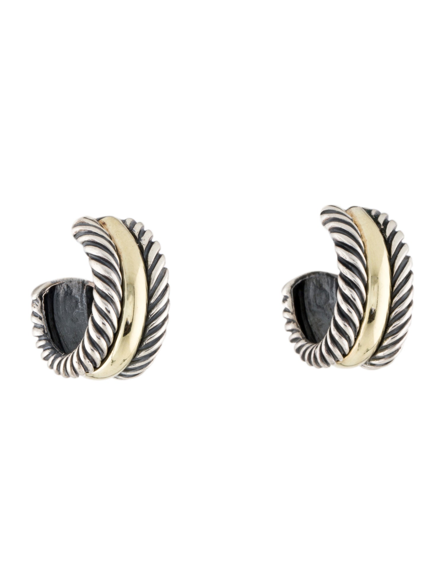 David Yurman Two-Tone X Cable Hoop Earrings - 14K Yellow Gold Hoop ...