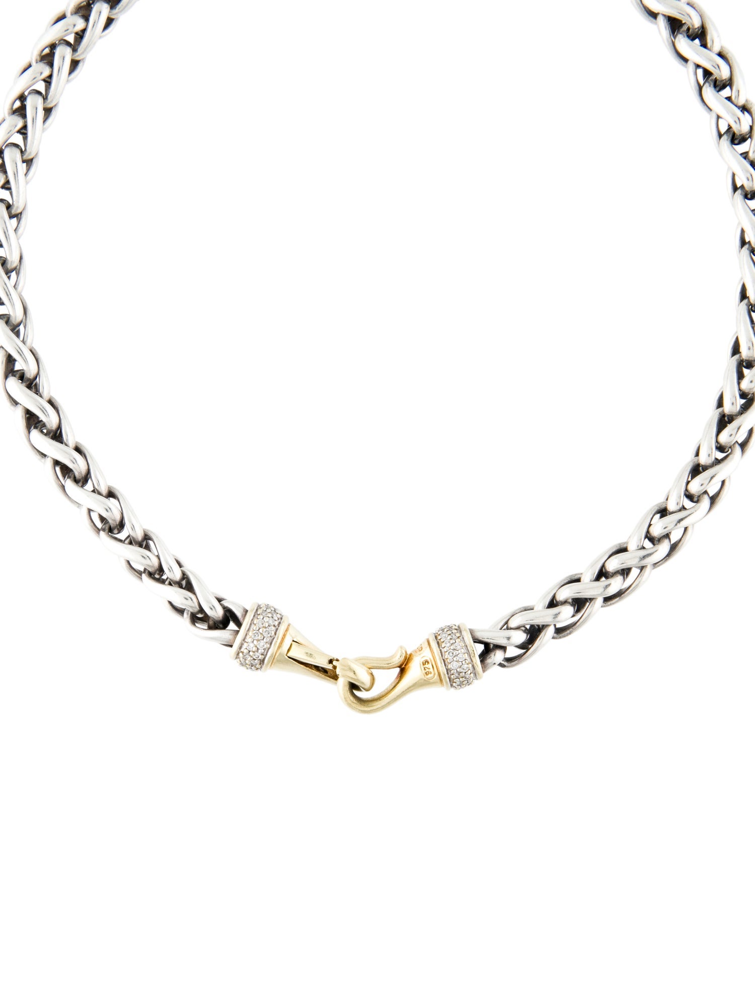 David Yurman Two-Tone Diamond Wheat Chain Necklace - 18K Yellow Gold ...