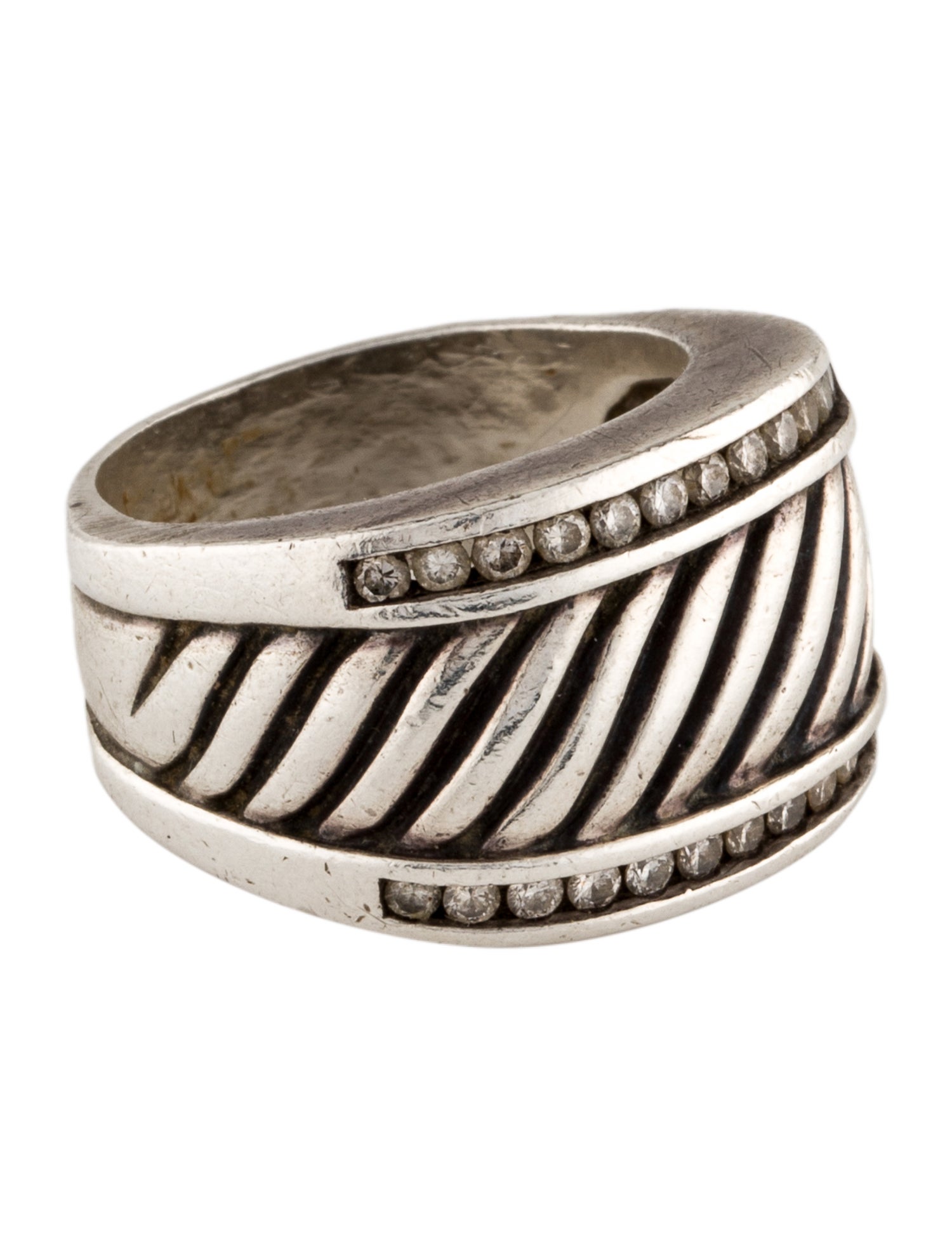 David Yurman Diamond Sculpted Cable Ring - Sterling Silver Cocktail ...