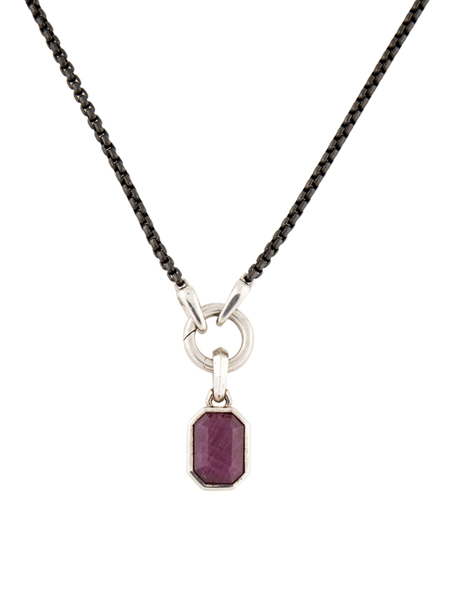 David Yurman Ruby Amulet Box Chain Necklace - Stainless Steel Pendant ...