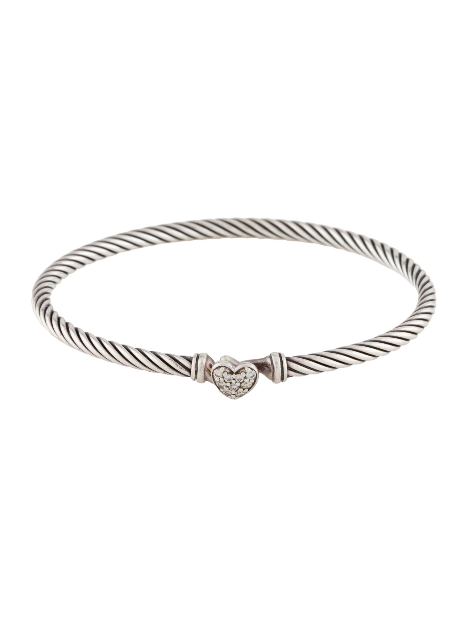 David Yurman Diamond Classic Cable Heart Station Bracelet - Sterling ...