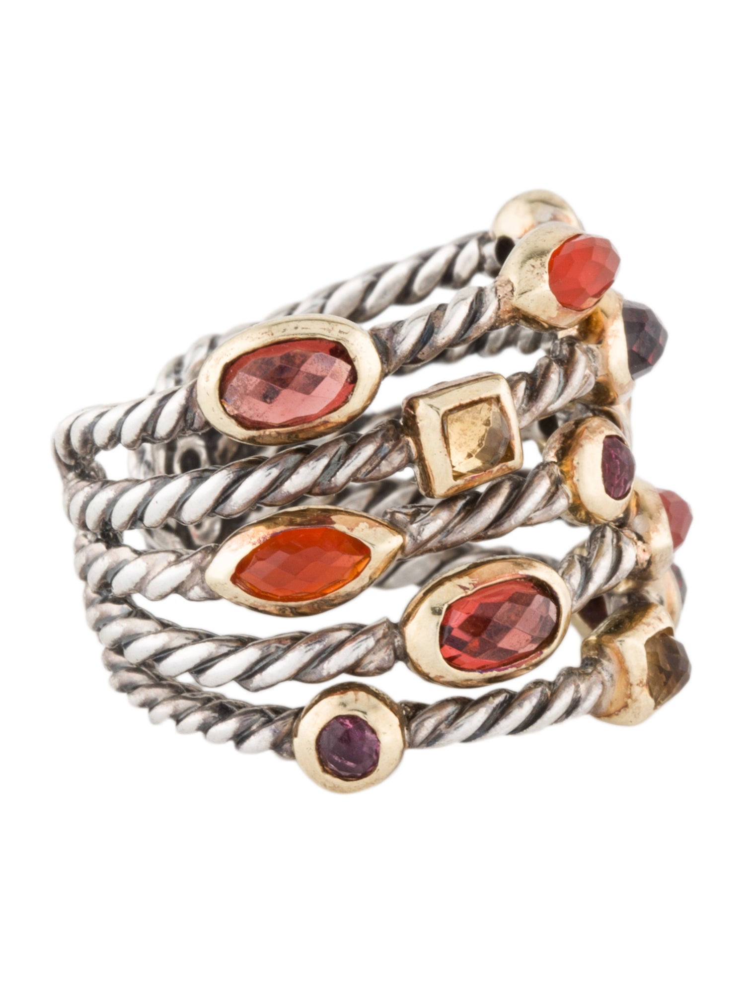 David Yurman Multistone 5-Row Confetti Cocktail Ring - 18K Yellow Gold ...