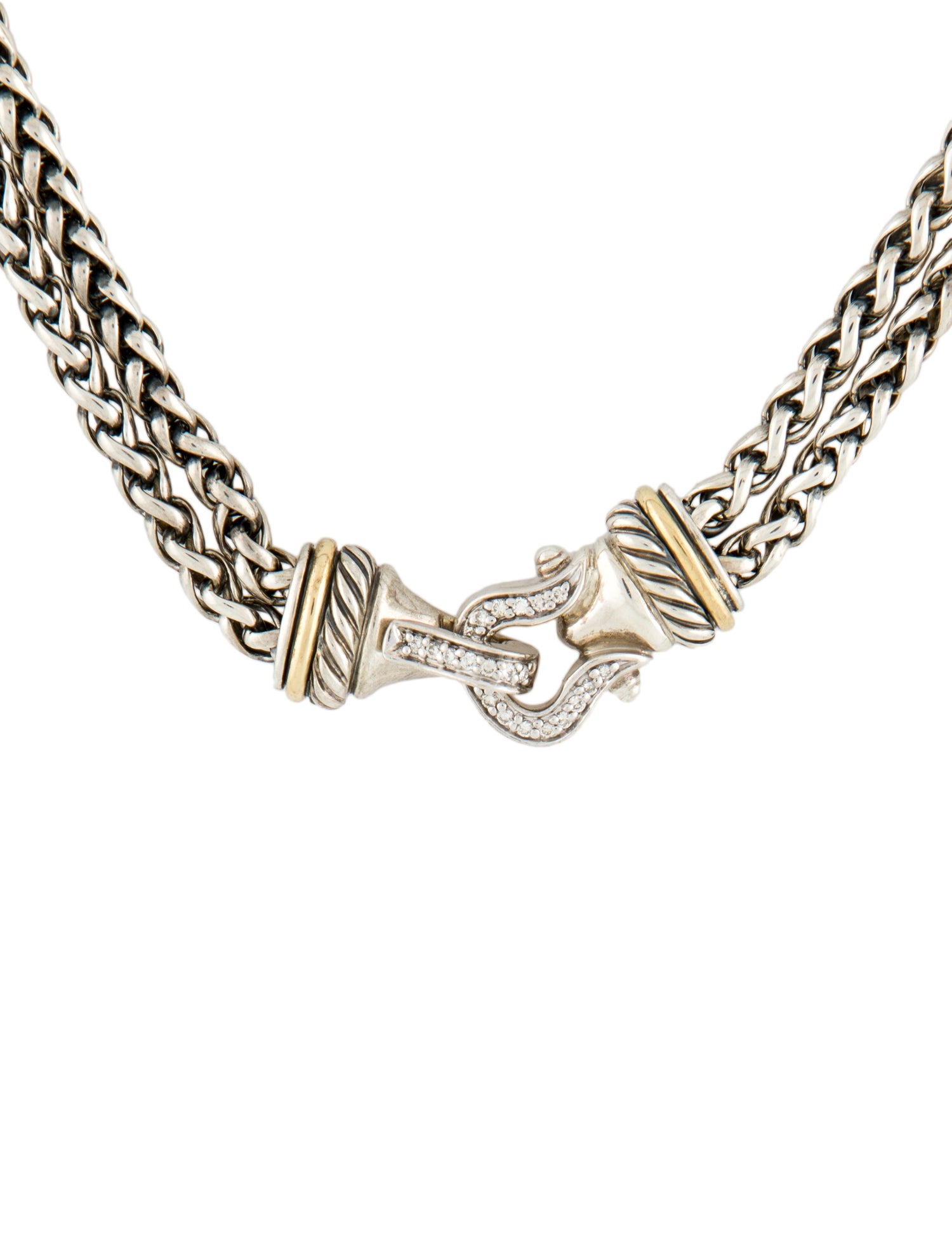 David Yurman Two-Tone Diamond Double Strand Wheat Chain Necklace - 18K ...