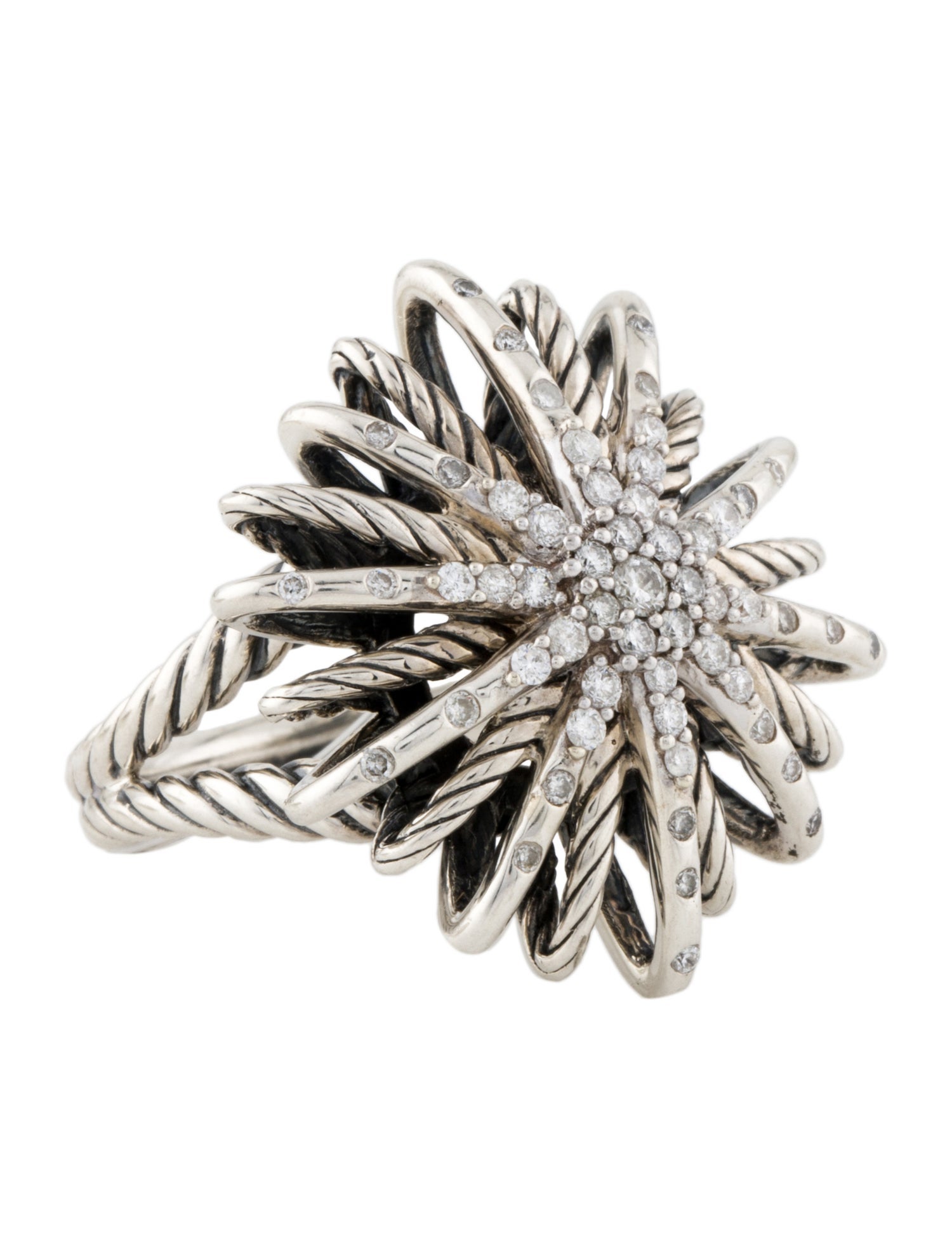 David Yurman Diamond Starburst Ring - Sterling Silver Cocktail Ring ...