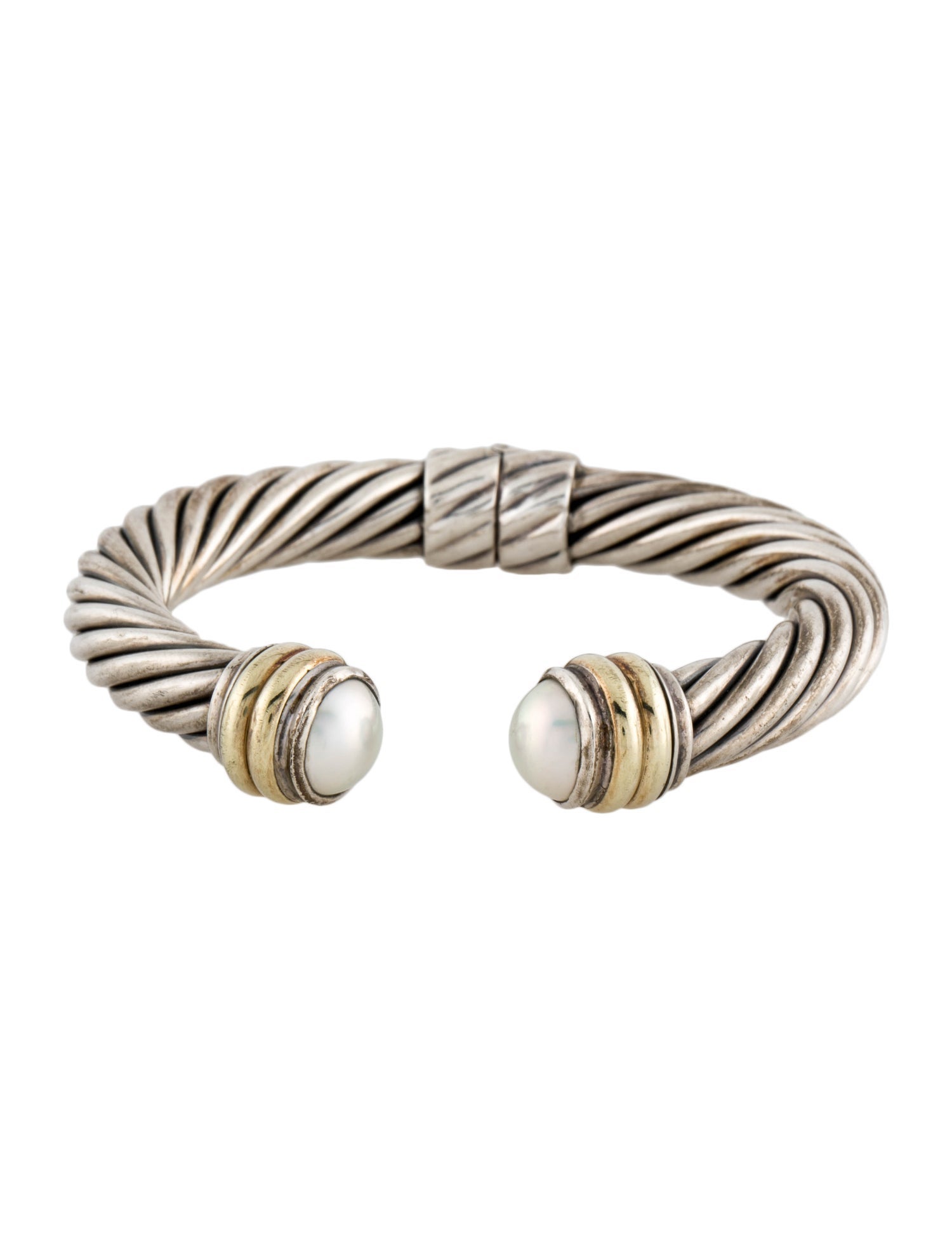 David Yurman Pearl Large Hinged Cable Cuff - 14K Yellow Gold Cuff ...