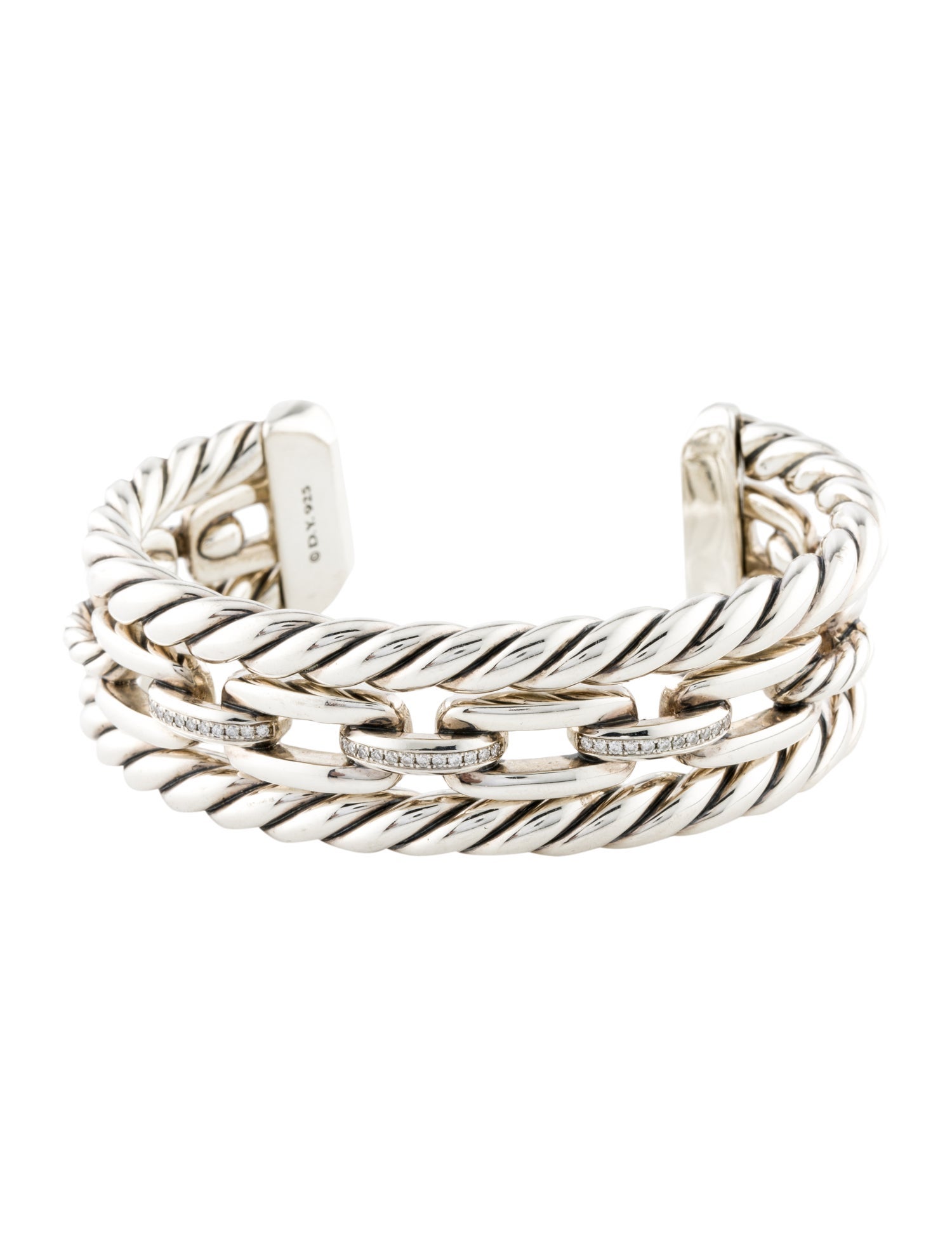 David Yurman Diamond Wellesley Link Three-Row Cuff Bracelet - Sterling ...