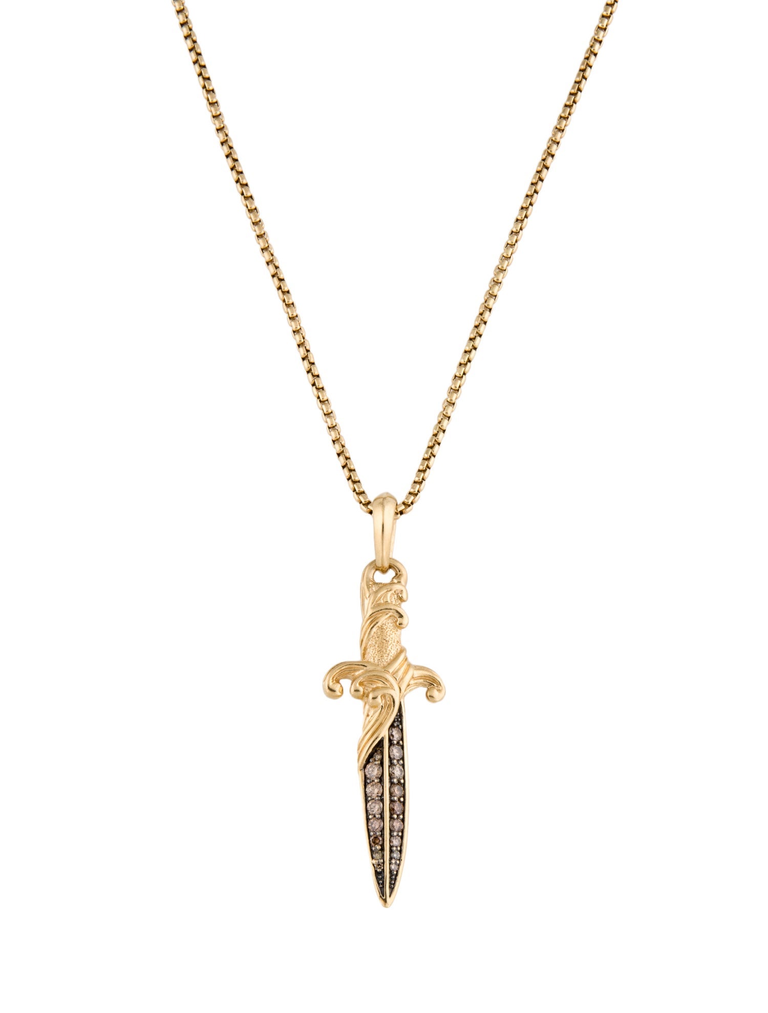 David Yurman 18K Diamond Waves Dagger Amulet Pendant Necklace - 18K ...