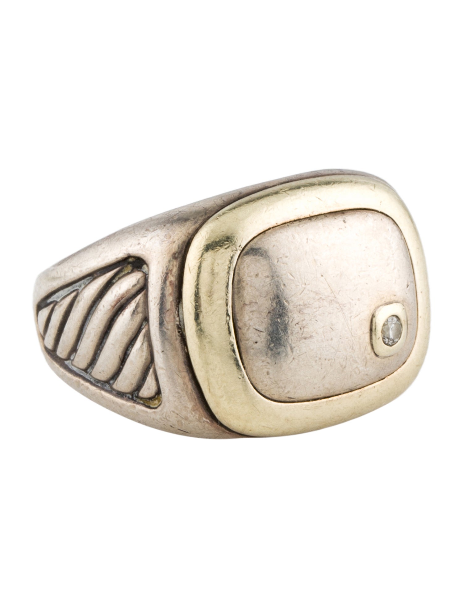 David Yurman Diamond Two-Tone Signet Ring - 14K Yellow Gold Signet Ring ...