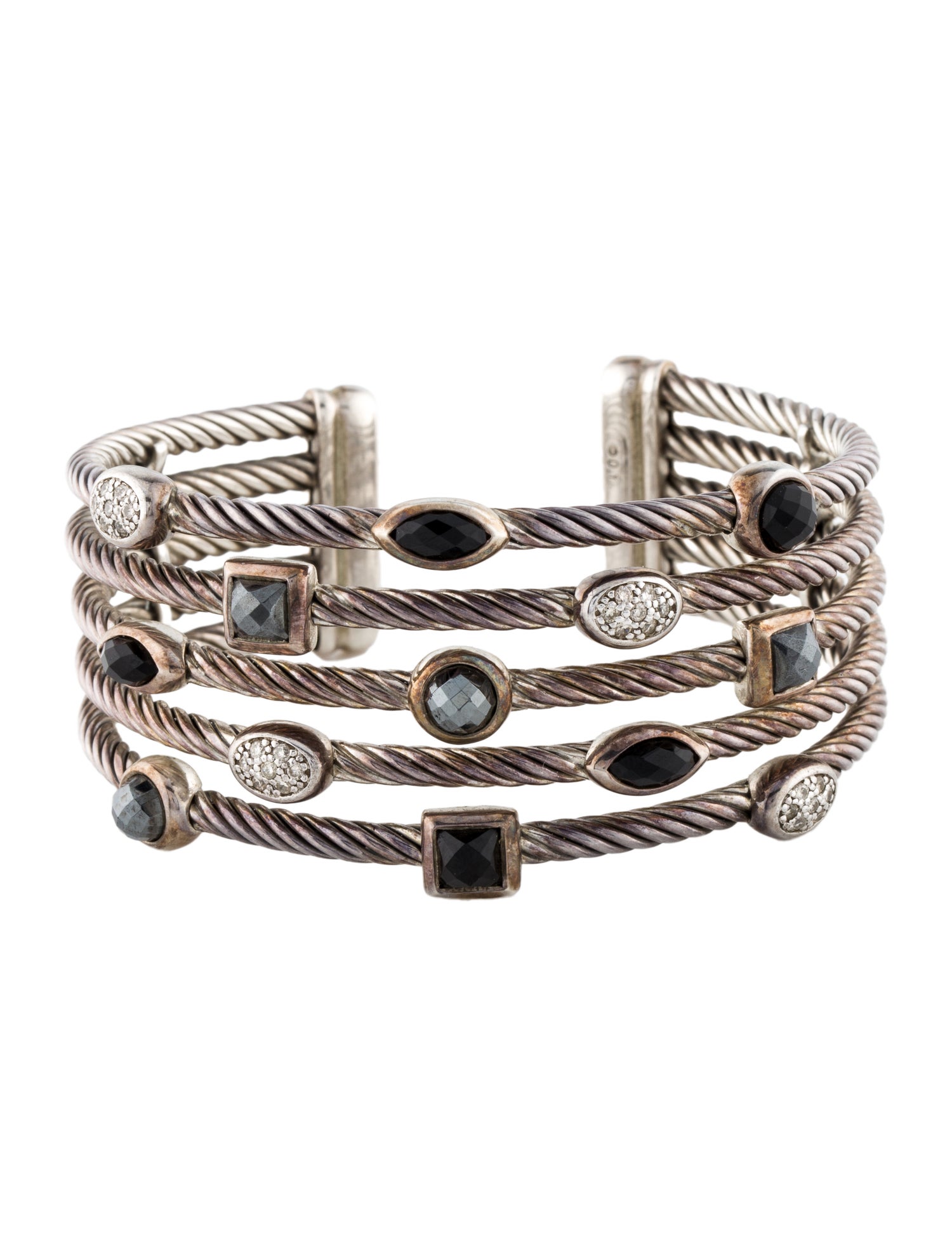 David Yurman Diamond Hematite & Onyx Five Row Confetti Cuff Bracelet ...
